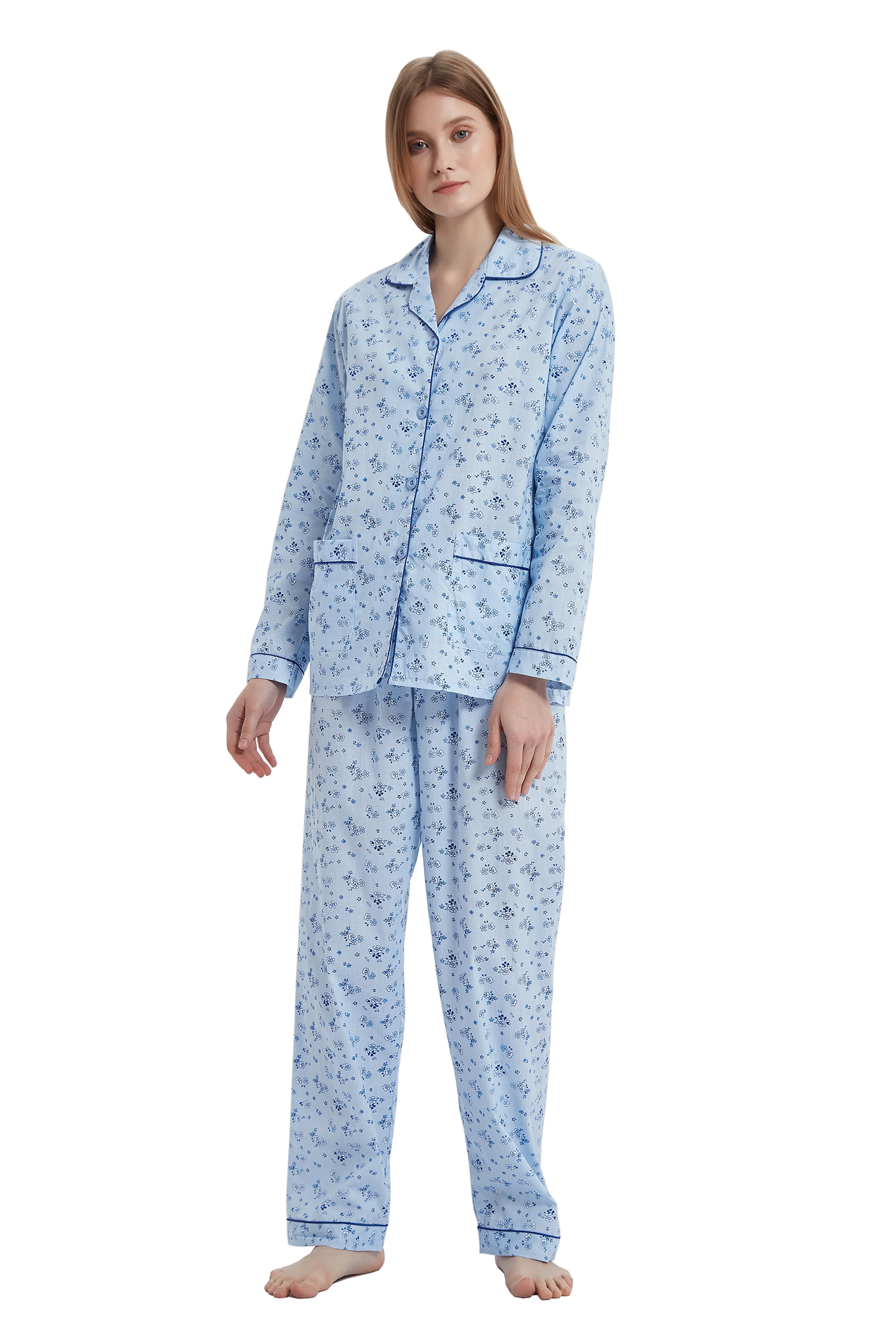 GLOBAL 100% Cotton Women's Pajama Set with Drawstring, Stylish Design ...