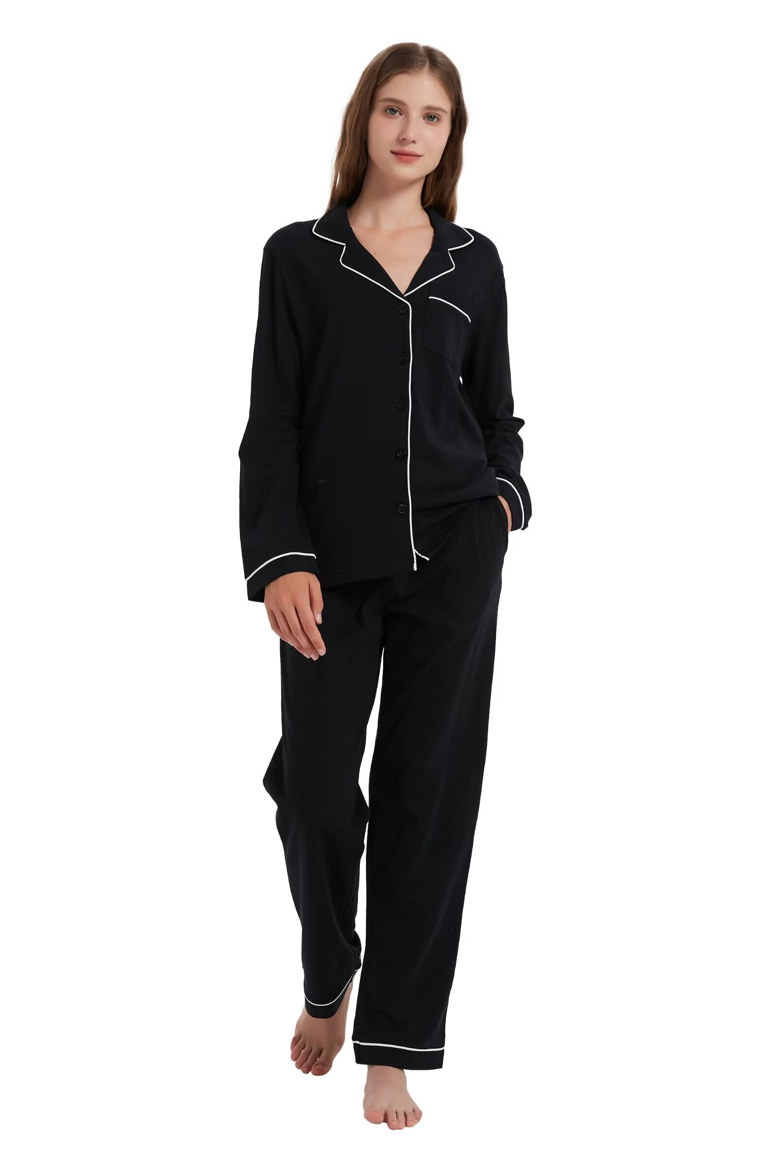 GLOBAL 100% Cotton Pajamas for Women Set Long Sleeve Button Down ...