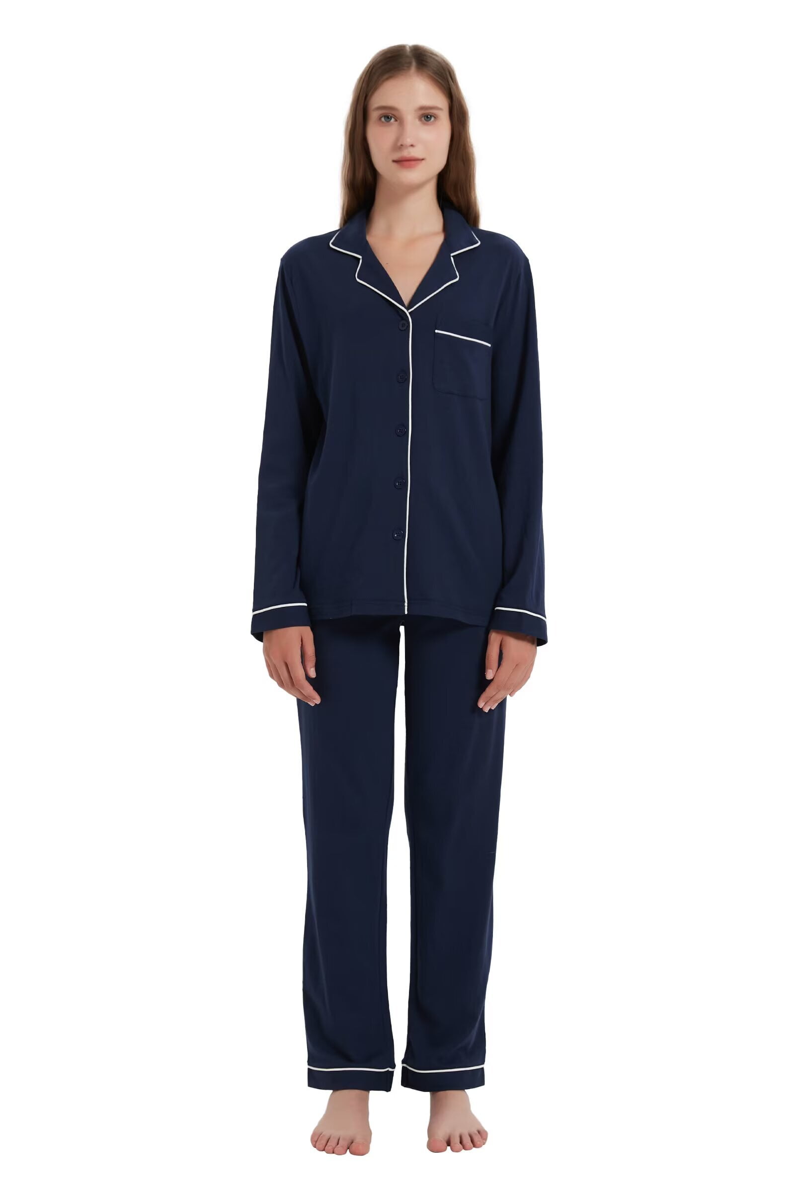 GLOBAL 100% Cotton Pajamas for Women Set Long Sleeve Button Down ...