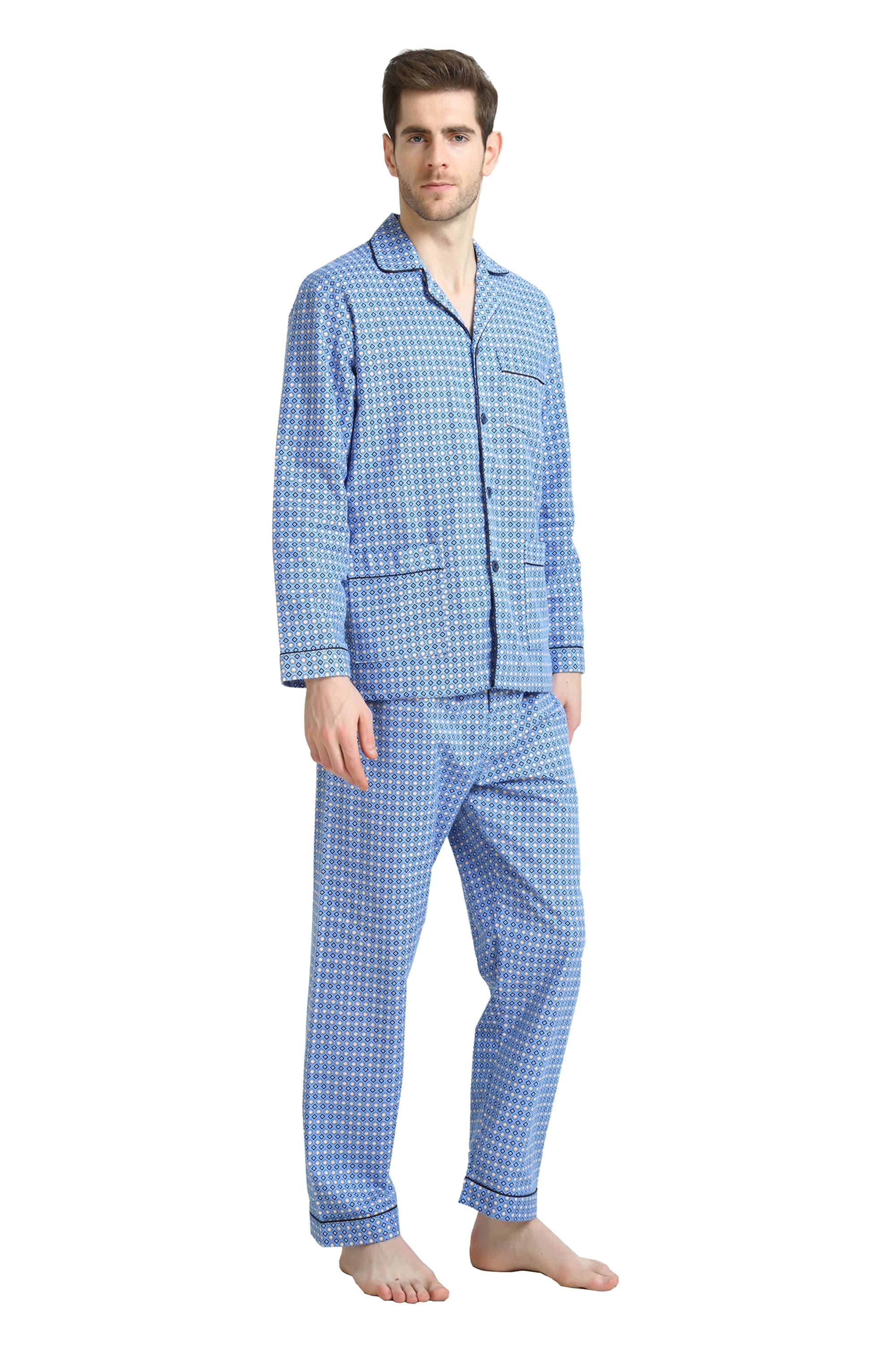 GLOBAL Men's Cotton Flannel Classic Pajama Set Sleepwear Loungewear for ...