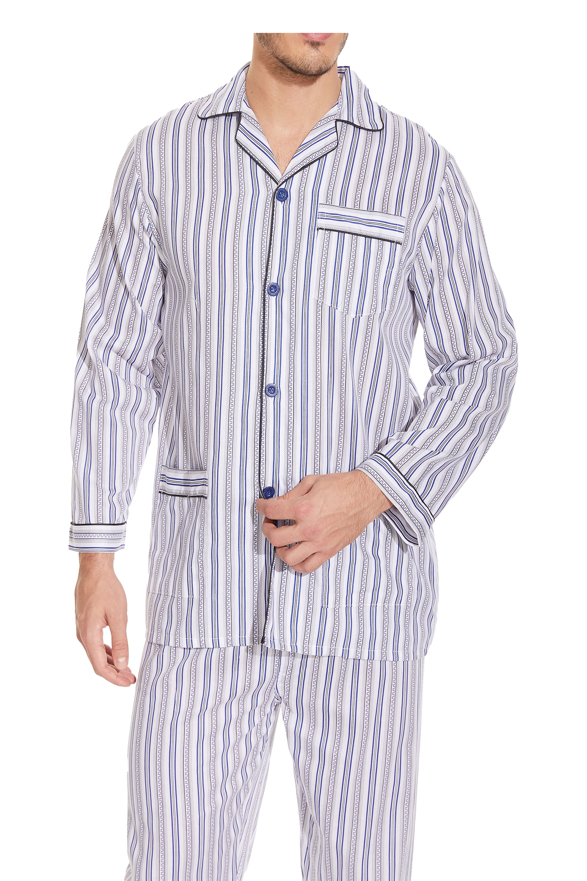 GLOBAL Men's Cotton Notch Collar Pajama Set with Pockets, 2-Piece ...