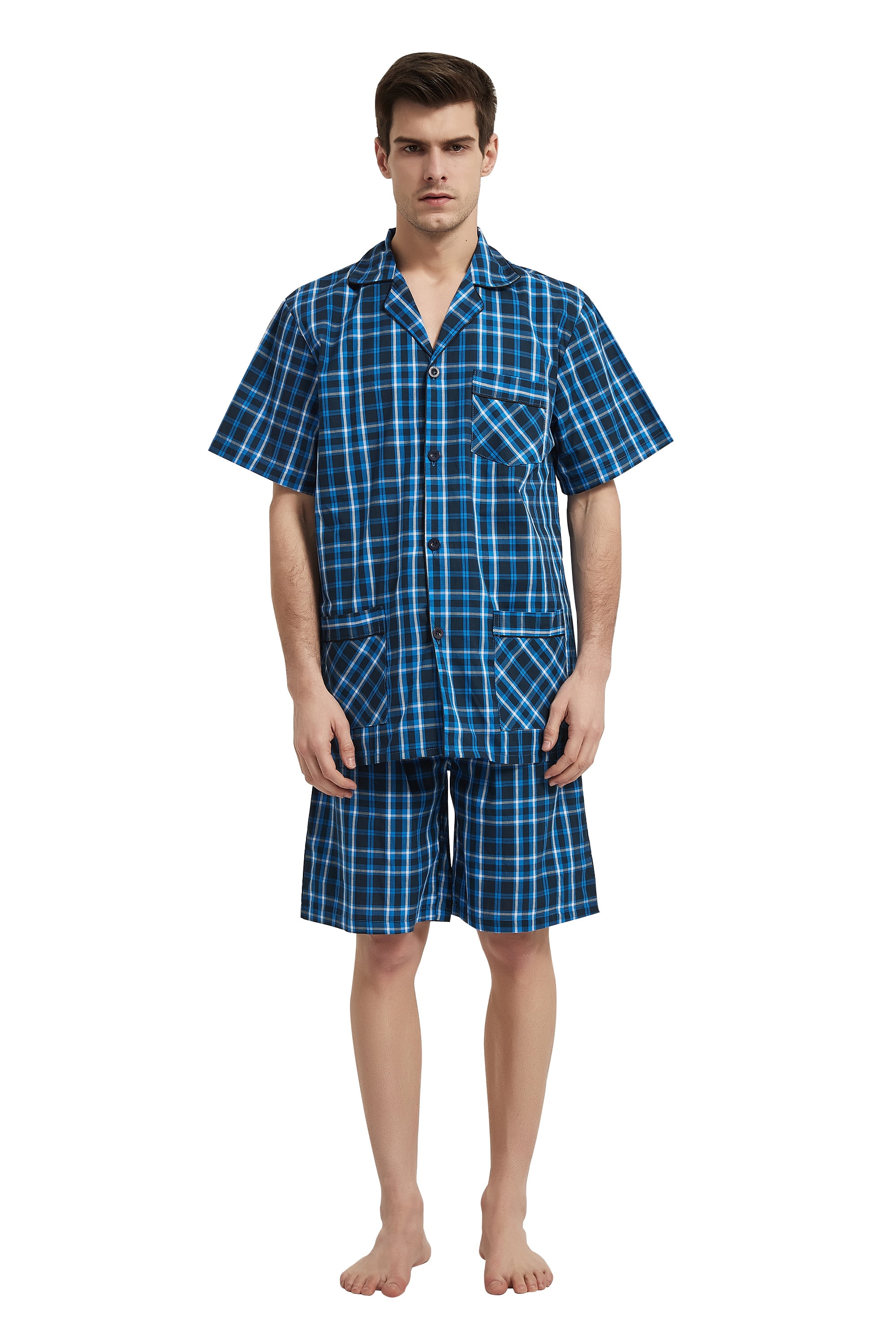 GLOBAL Men’s Cotton Short Sleeve and Shorts Yarn Pajama Set, Summer ...