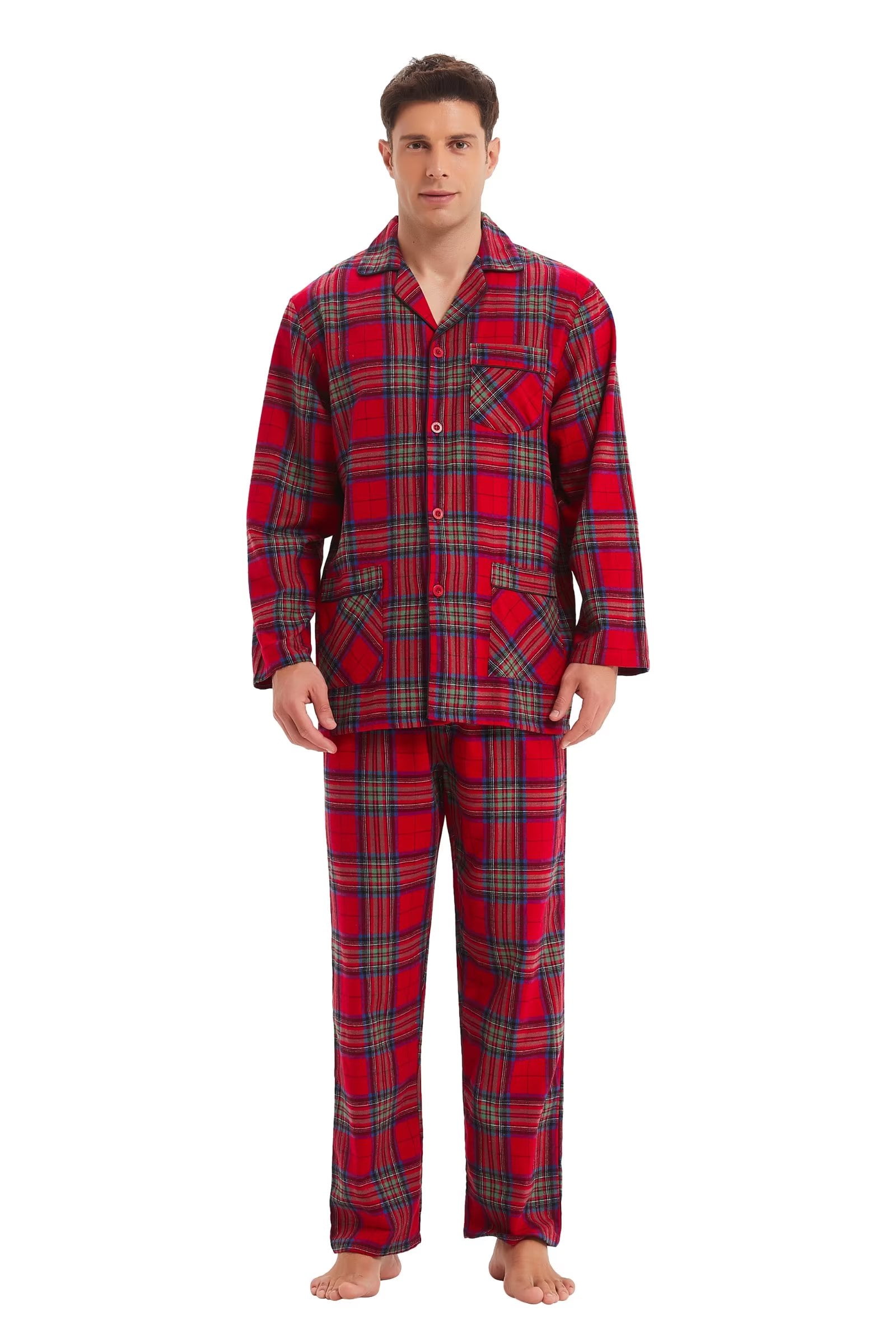 GLOBAL Men's Flannel Yarn Pajama Sets 100% Cotton Sleepwear, Size S-3XL ...