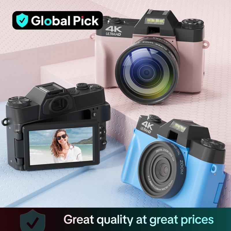 GLOBAL PICK 4K Digital Camera with 180° Flip Screen, 16X Digital Zoom ...
