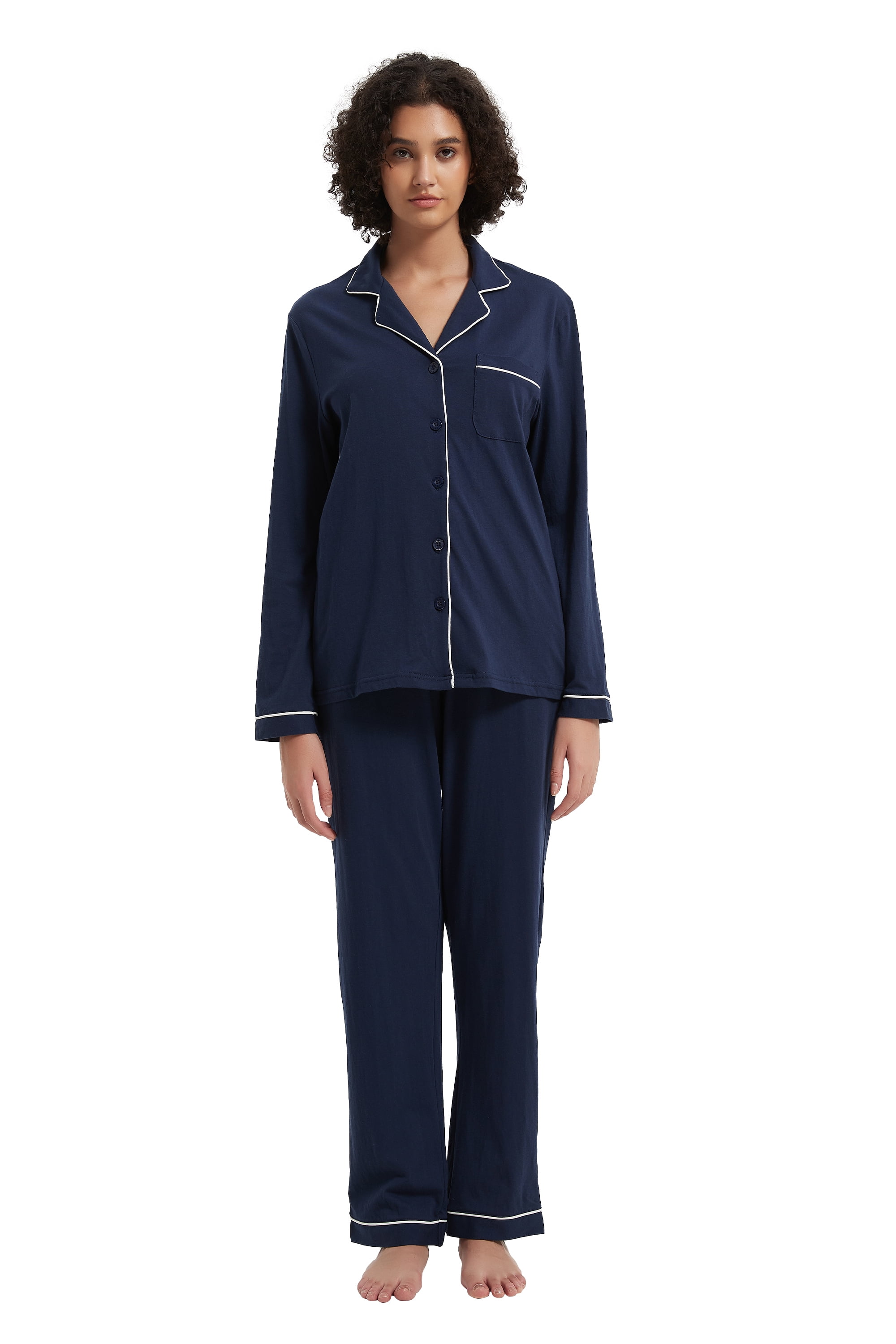 GLOBAL Womens Cotton Knit Sleepwear Matching Pajamas Set for Couple ...