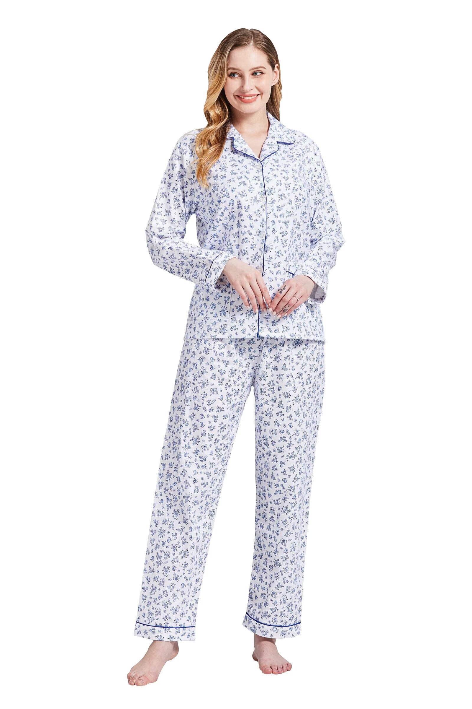 GLOBAL Women's Flannel Pajamas Set 100% Cotton PJs for Women Loungewear ...