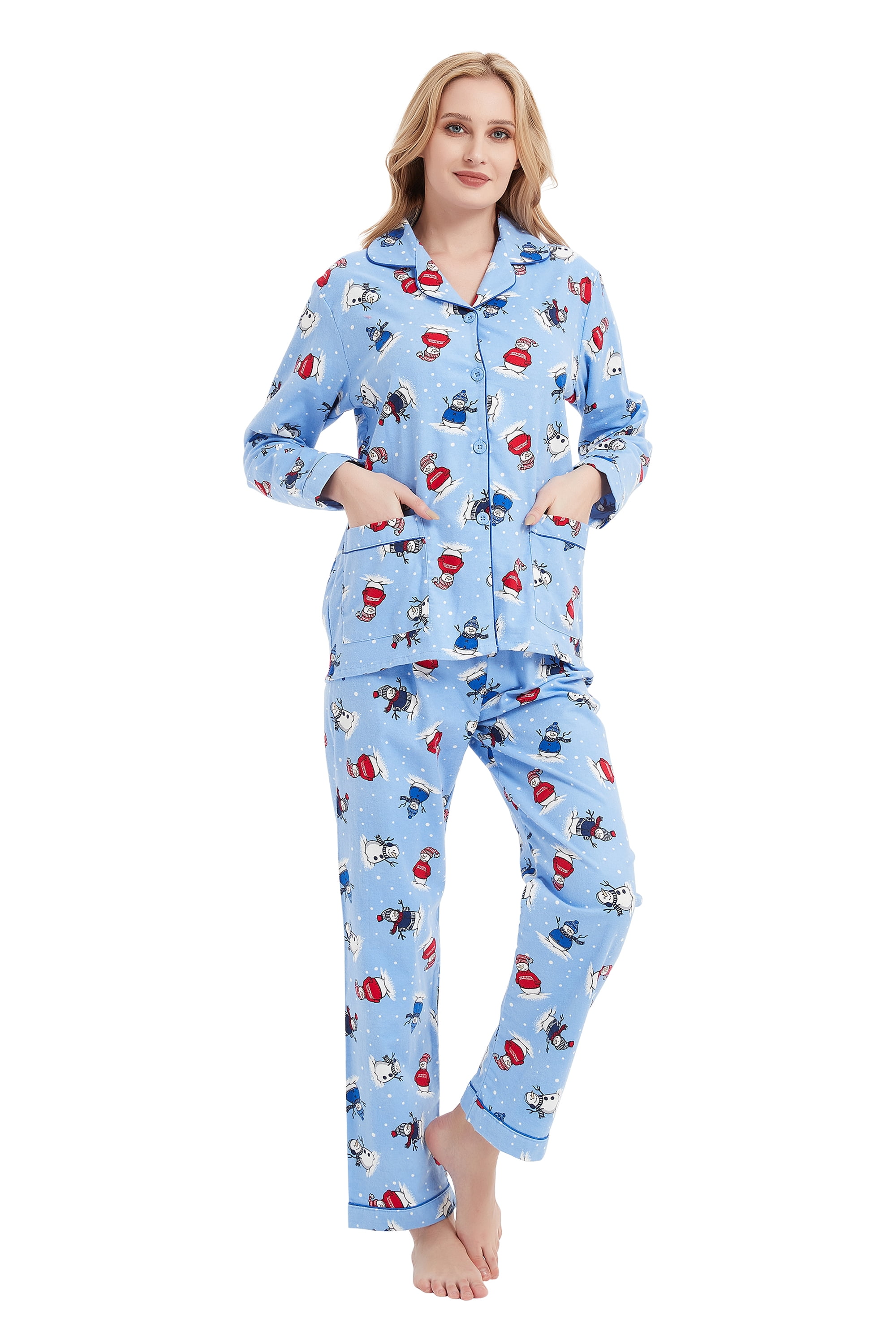 GLOBAL Women's Flannel Pajamas Set 100% Cotton PJs for Women Loungewear ...