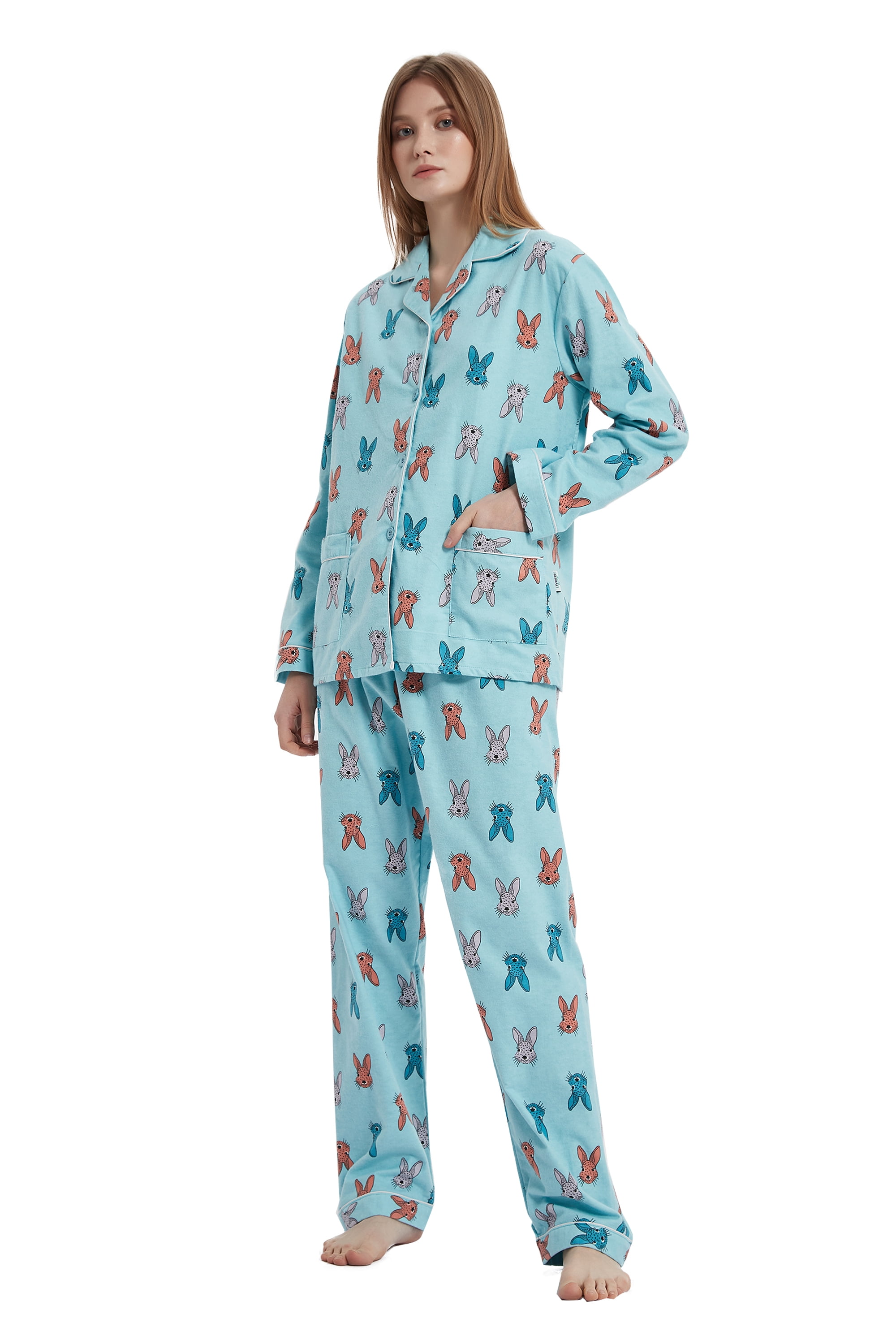 GLOBAL Women's Flannel Pajamas Set 100% Cotton PJs for Women Loungewear ...