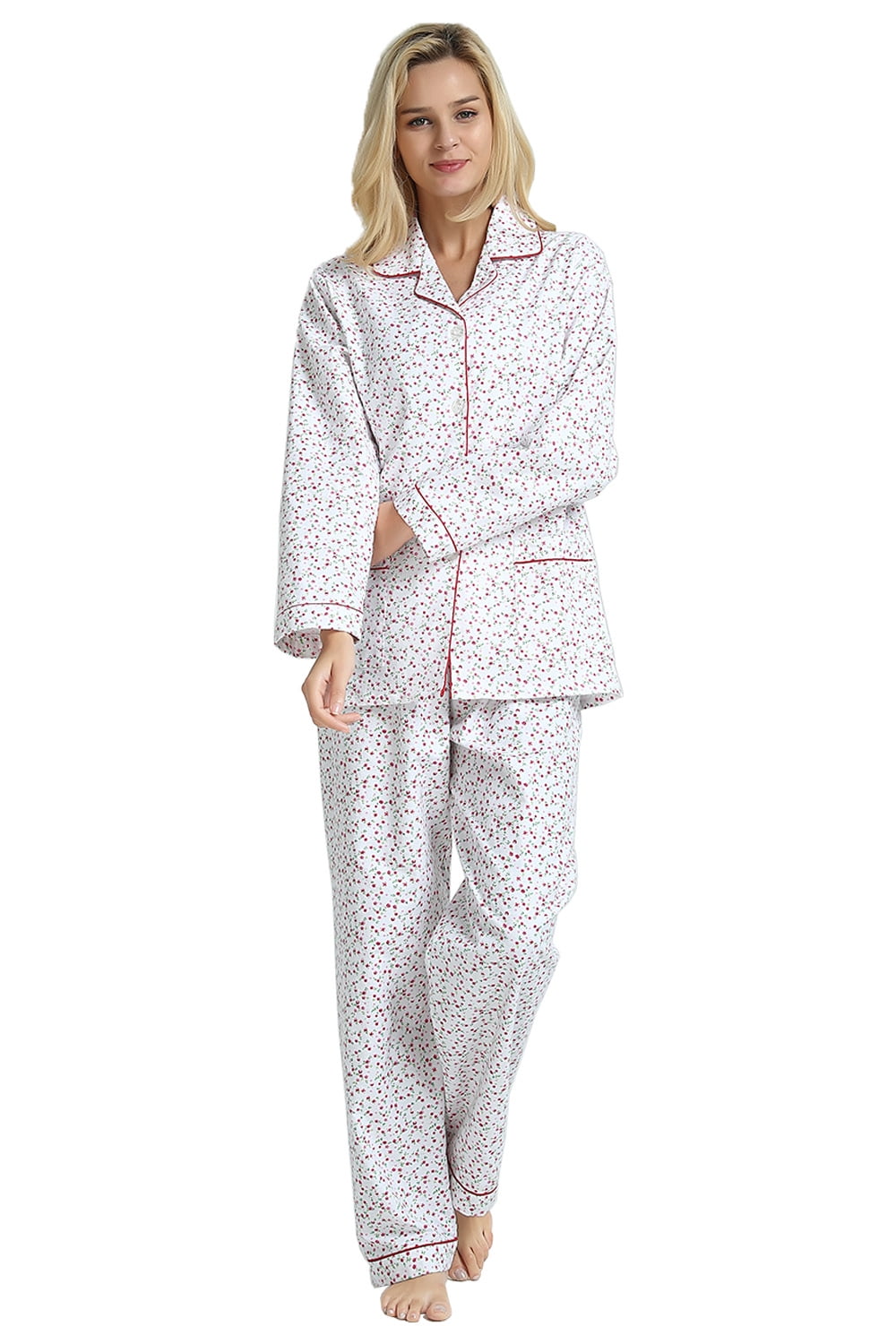 GLOBAL Women's Flannel Pajamas Set 100% Cotton PJs for Women Loungewear ...