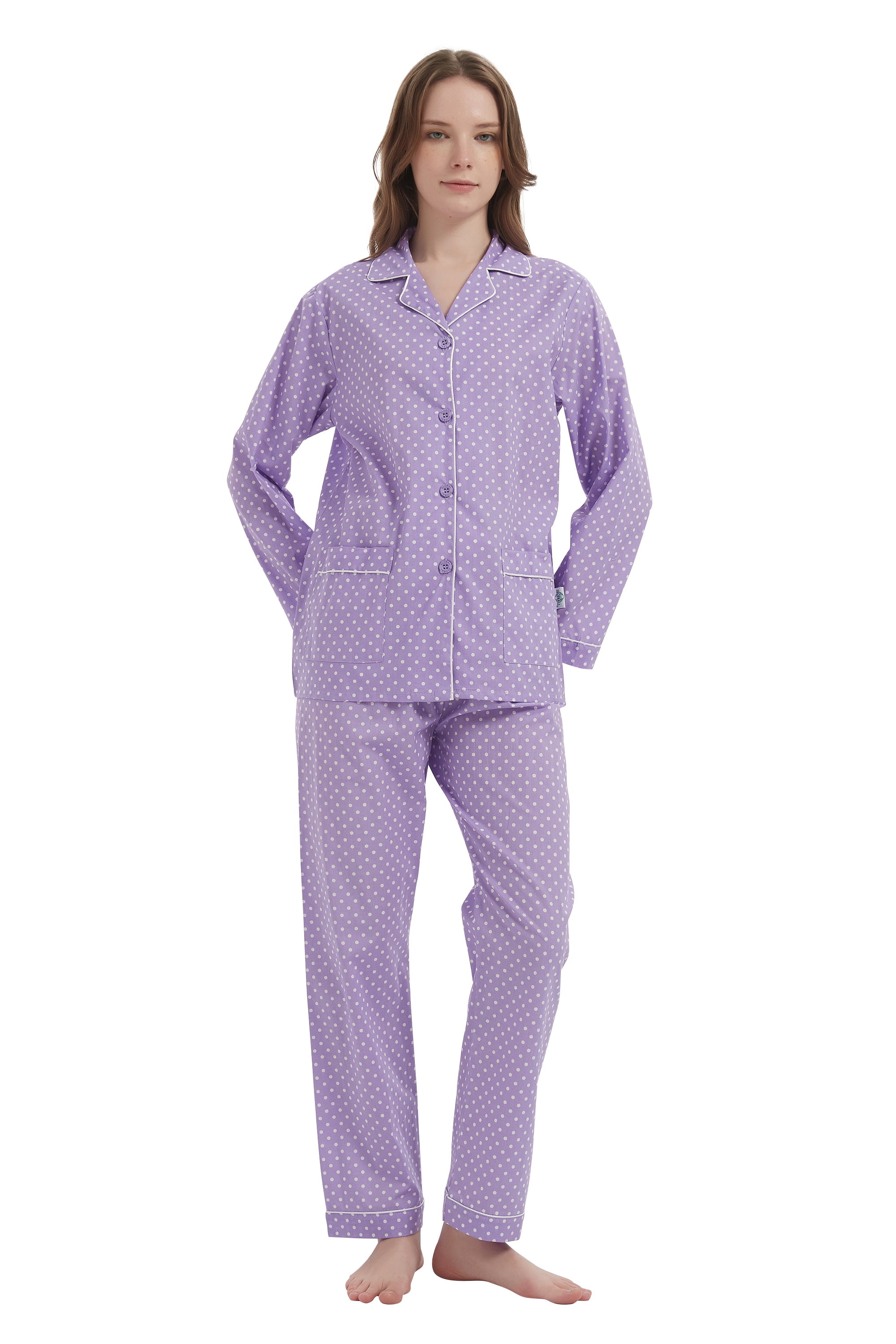 GLOBAL Womens 100% Cotton Notch Collar Pajama Set Homewear with Pockets ...