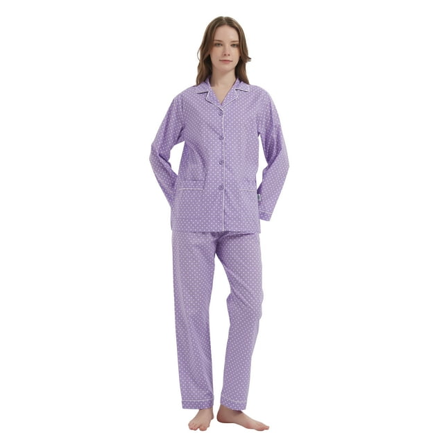 GLOBAL Womens 100% Cotton Notch Collar Pajama Set Homewear with Pockets ...