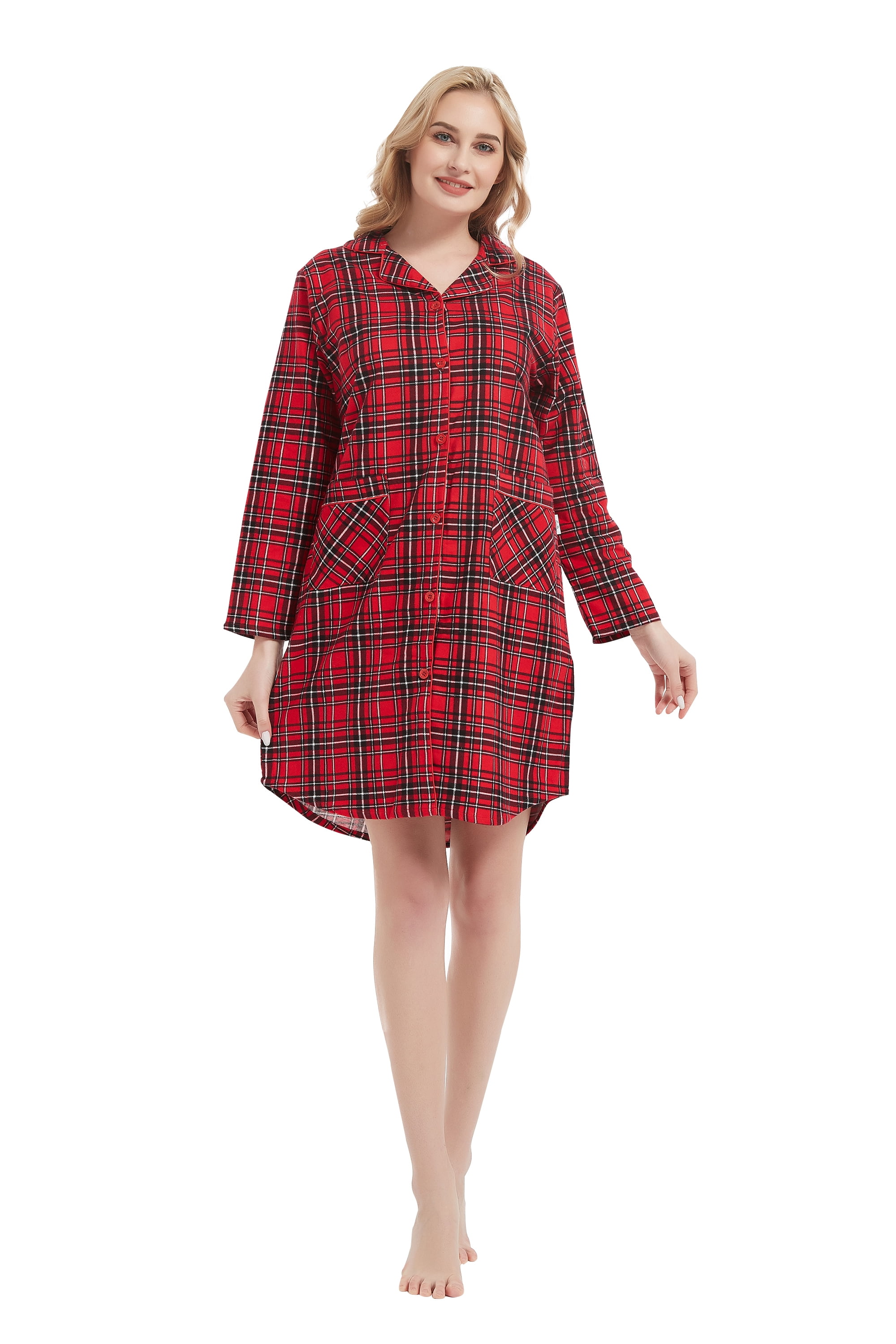 GLOBAL 100% Cotton Long Sleeve Button-Front Nightgown | Sleepwear for ...
