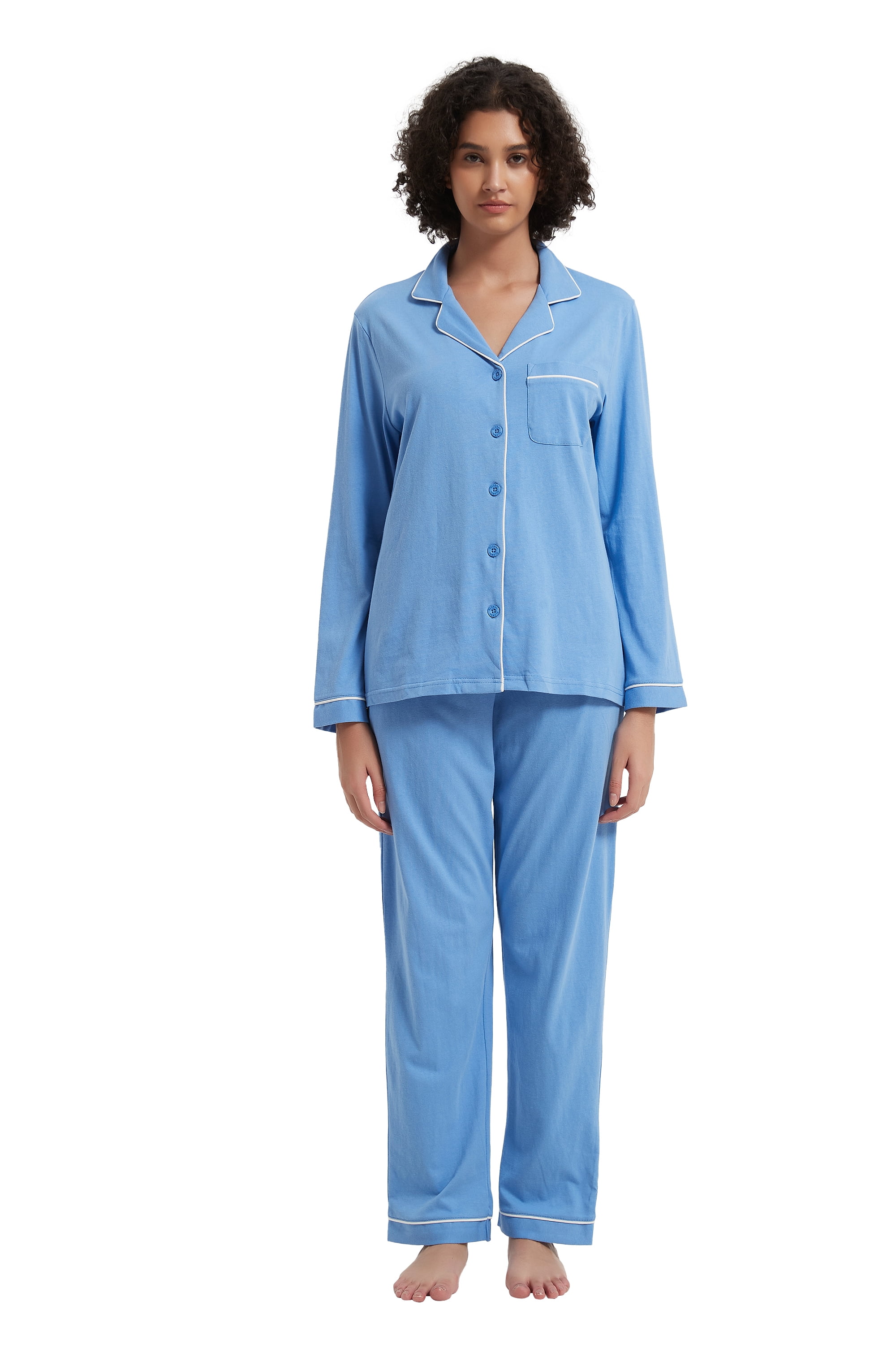 GLOBAL Womens Cotton Knit Sleepwear Matching Pajamas Set for Couple ...