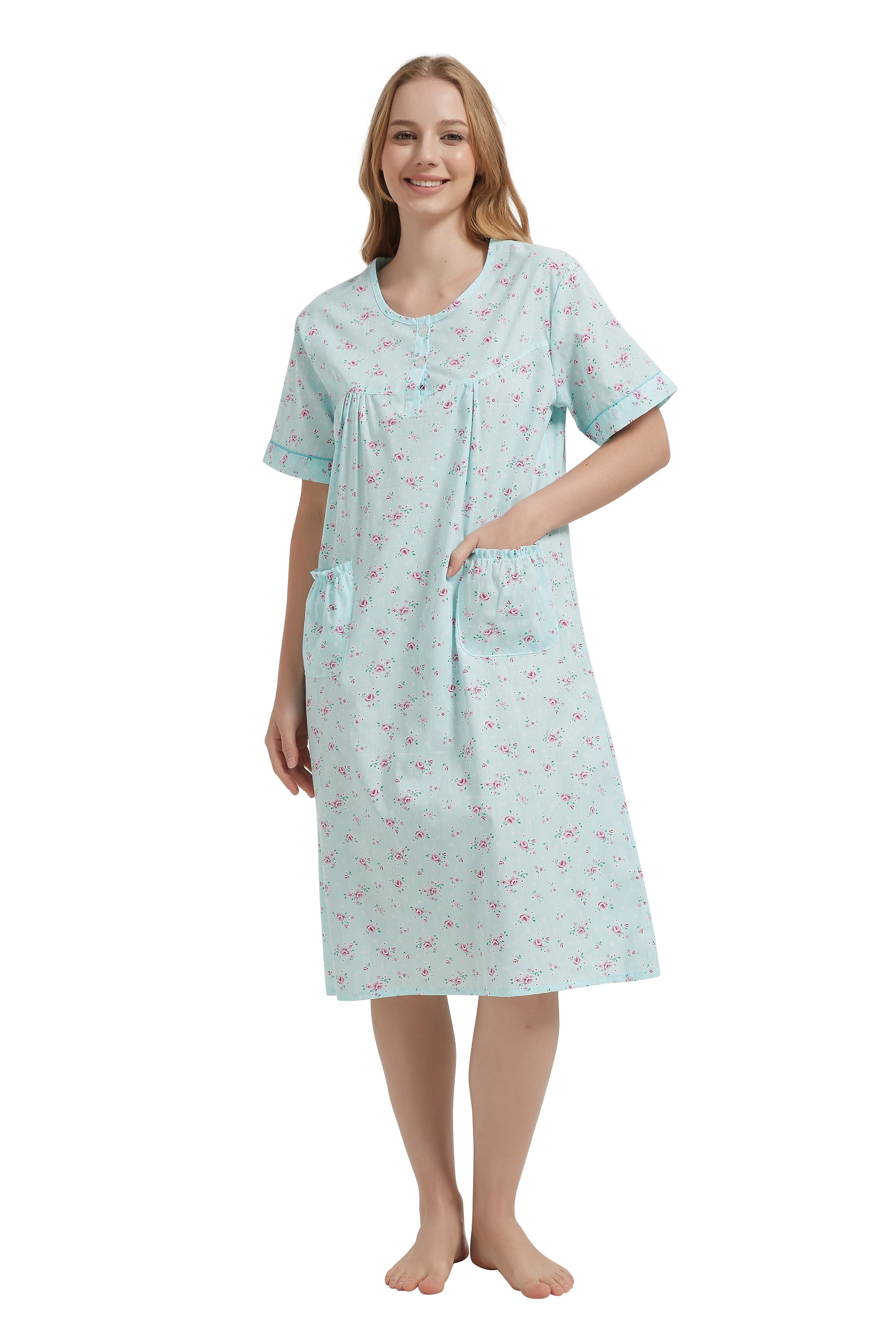 GLOBAL Womens Cotton Nightgowns Sleepwear Short Sleeve Pajama Dress ...