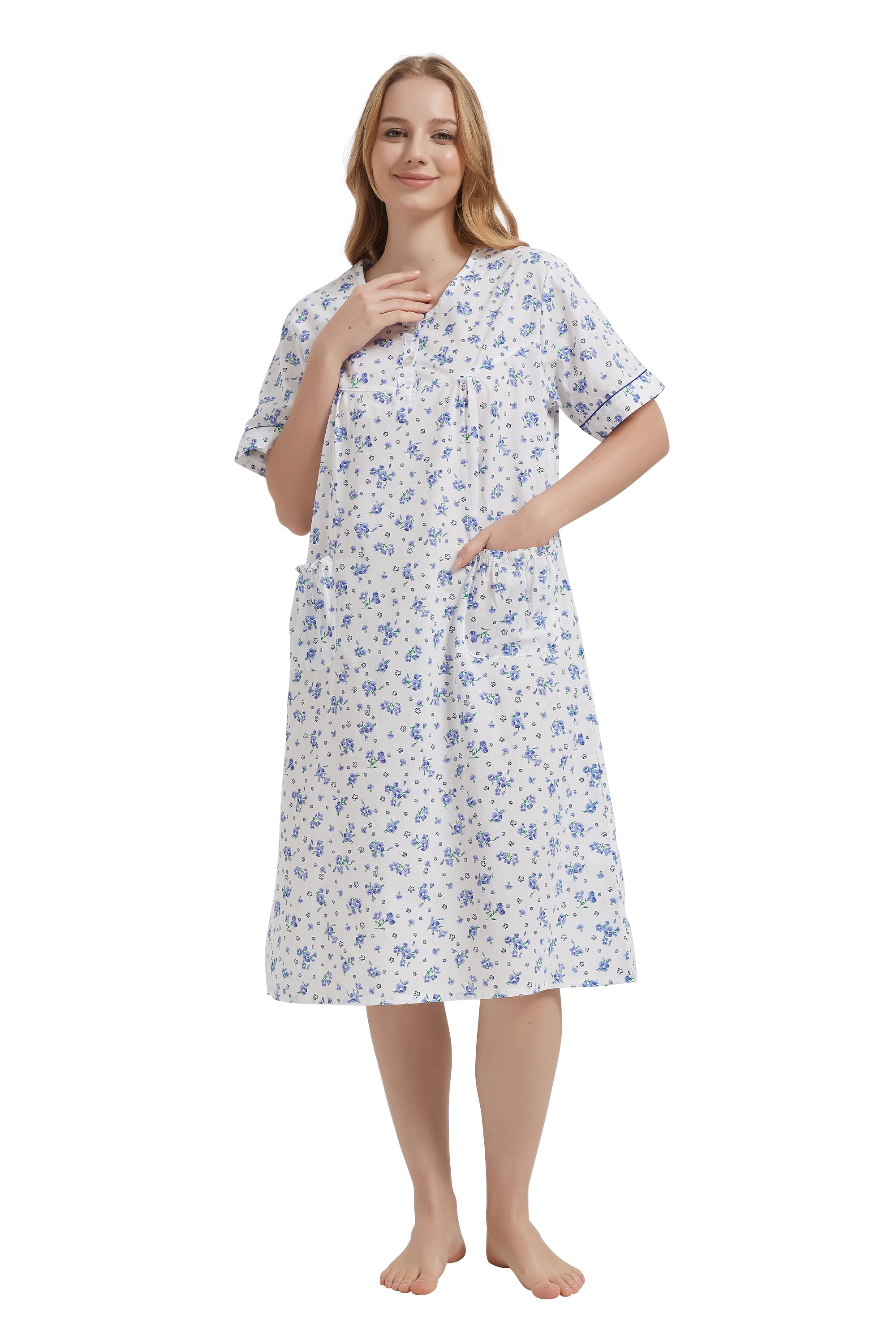 GLOBAL Womens Cotton Nightgowns Sleepwear Short Sleeve Pajama Dress ...