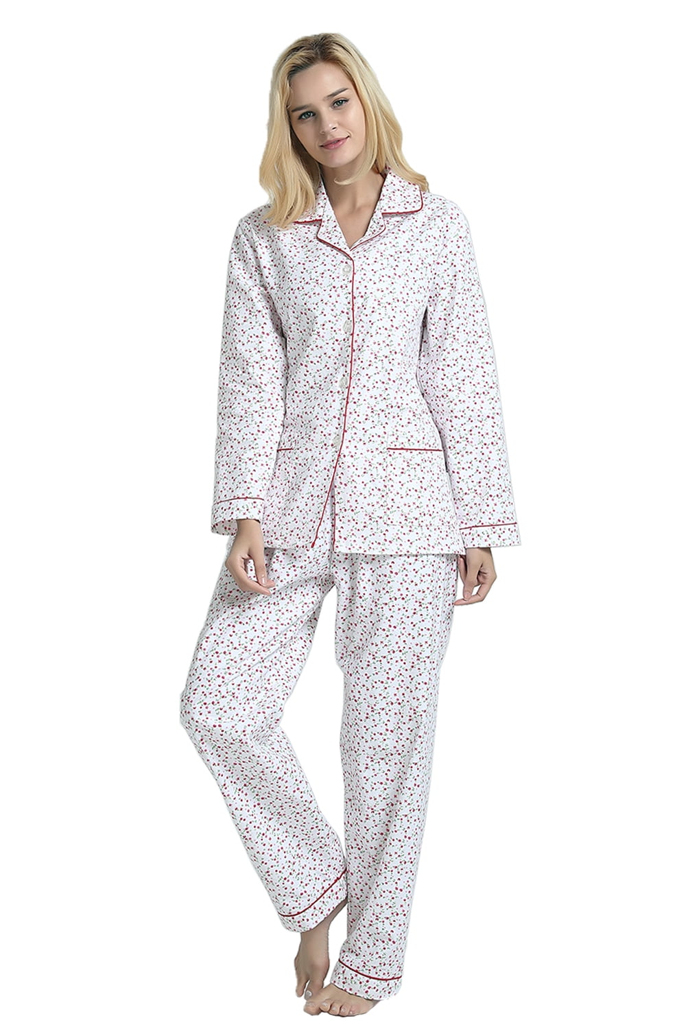 GLOBAL Womens Flannel Cotton Pajama Set Long PJs Flannel Loungewear Sleepwear,Size S-3XL ...