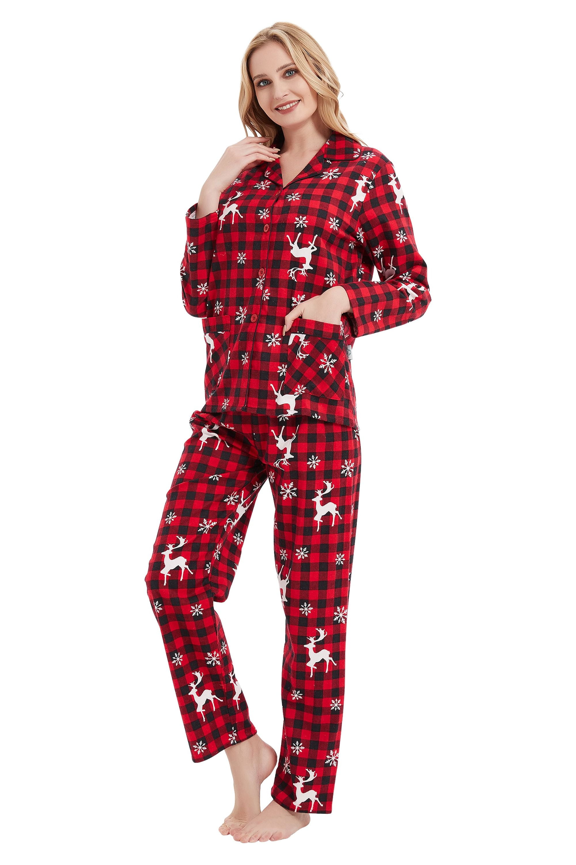 GLOBAL Womens Flannel Cotton Pajama Set Long PJs Flannel Loungewear Sleepwear,Size S-3XL ...