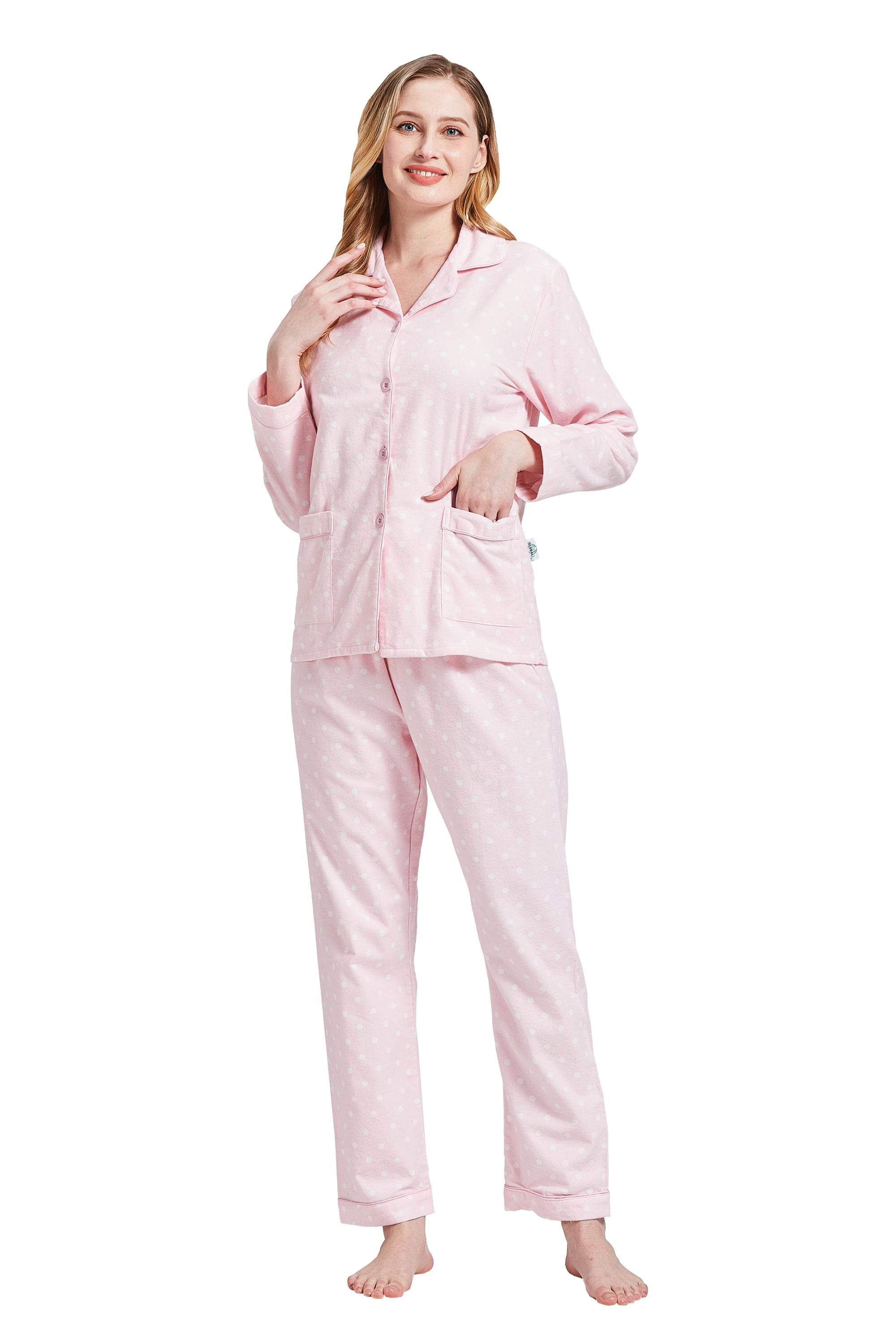 GLOBAL Womens Flannel Cotton Pajama Set Long PJs Flannel Loungewear Sleepwear,Size S-3XL ...