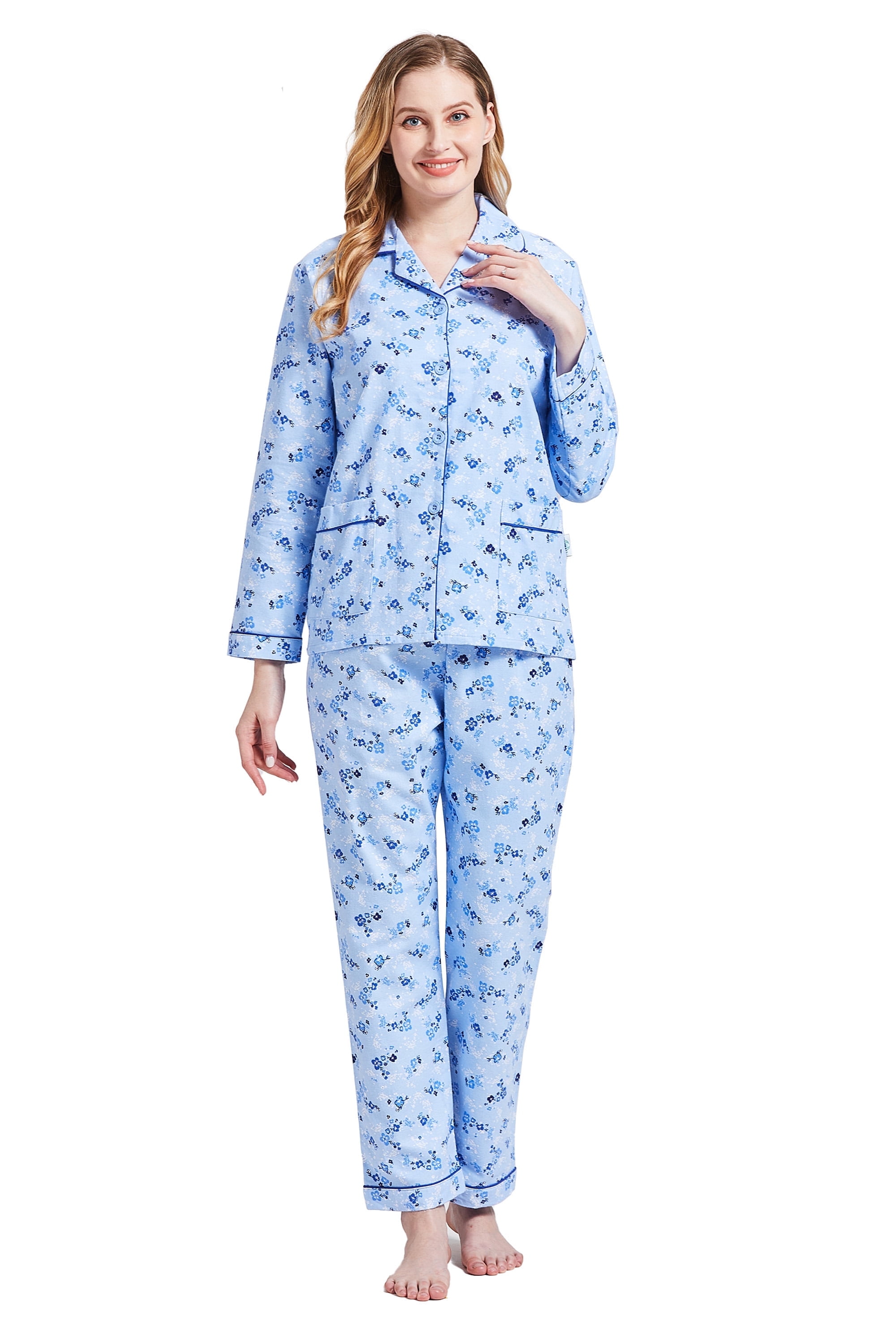 GLOBAL Women's 100% Cotton Flannel Pajama Set - Cozy Winter 2-Piece ...