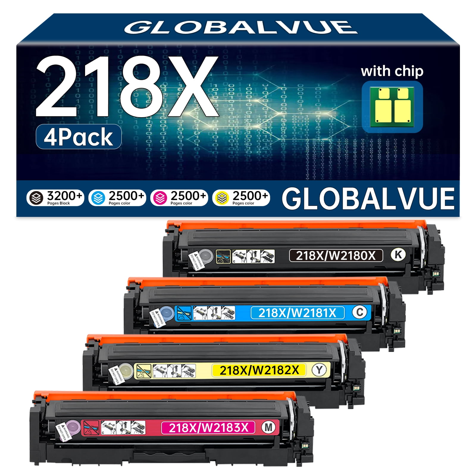 GLOBALVUE W2180X 218X Toner Cartridges 4 Pack High Yield (with Chip ...