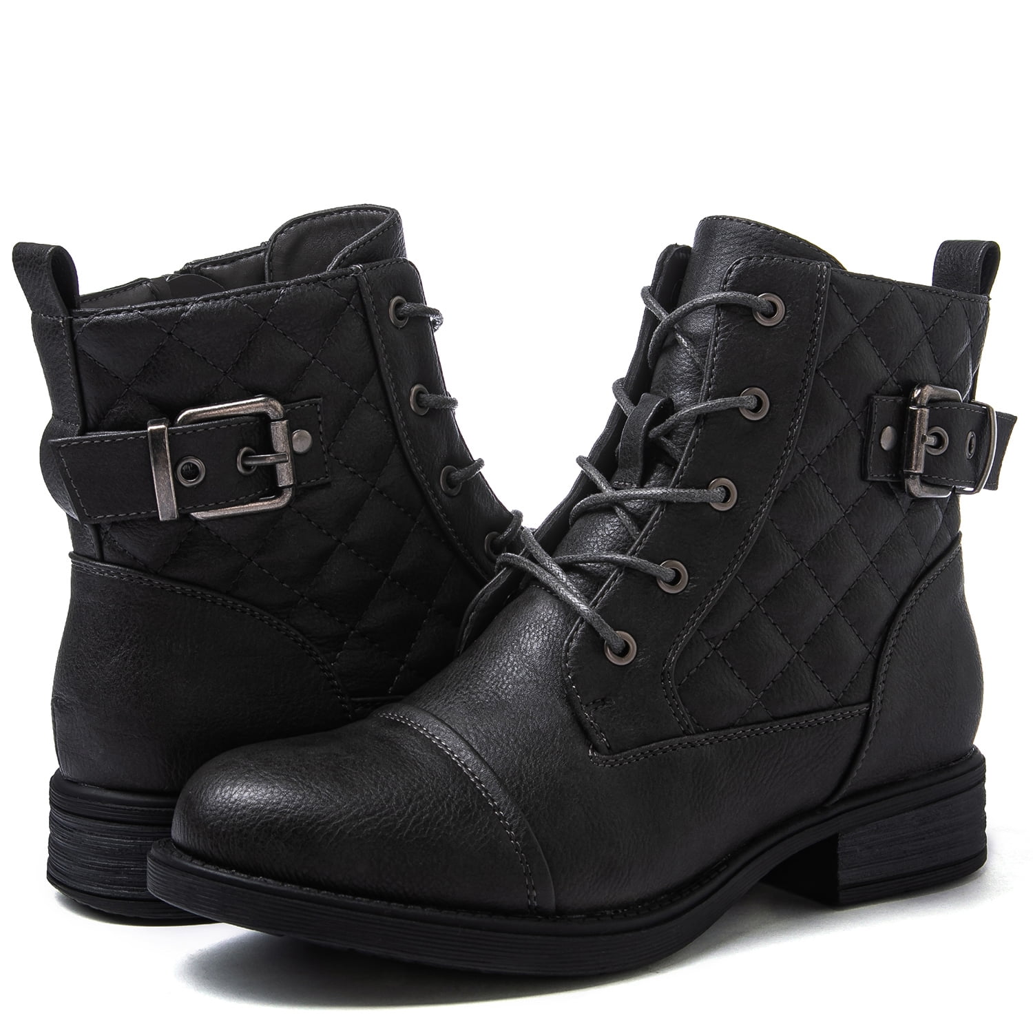 GLOBALWIN Women's Lace Up Ankle Bootie Military Grey Combat Boots 5.5M ...