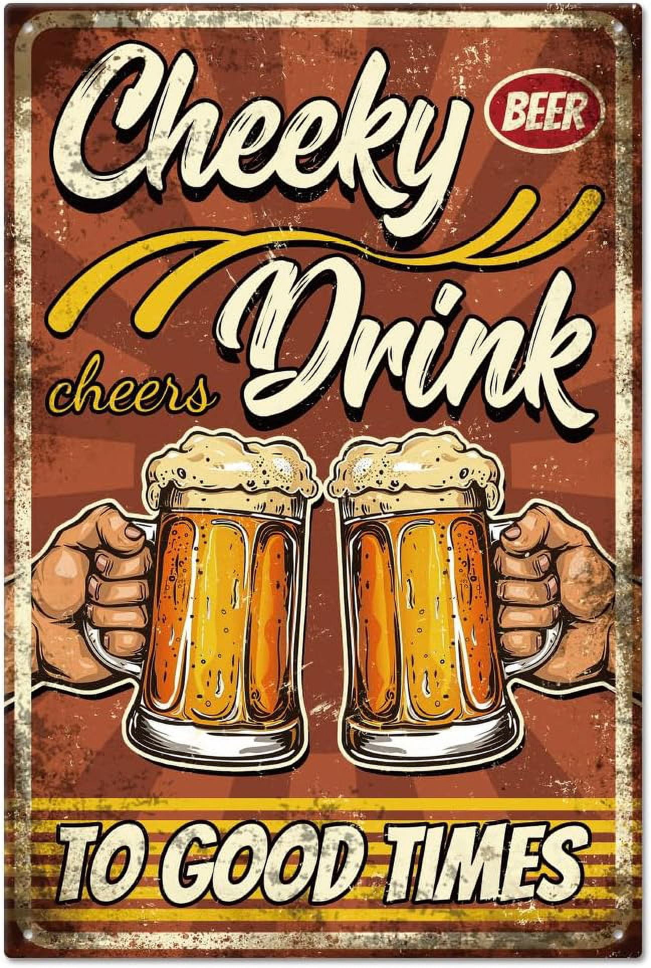 GLOBLELAND Vintage Beer Cheers Metal Tin Sign 8×12inch Retro Beer Drink ...