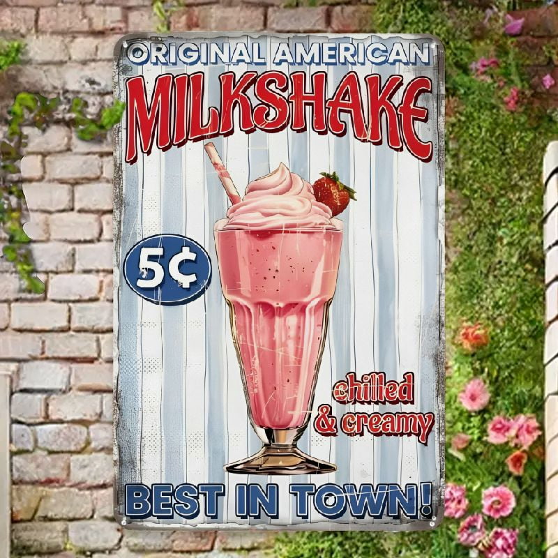 GLOBLELAND Vintage Milkshake Metal Tin Sign 8×12inch Retro Diner Tin ...