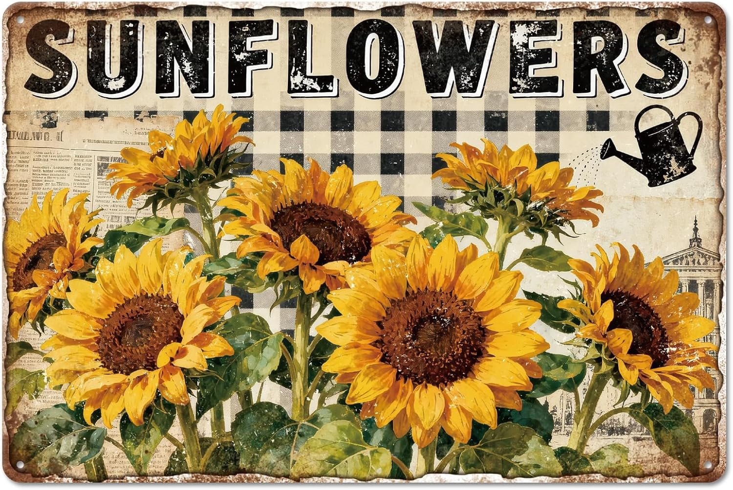 GLOBLELAND Vintage Sunflowers Metal Tin Sign 12x8 inch Black and White ...