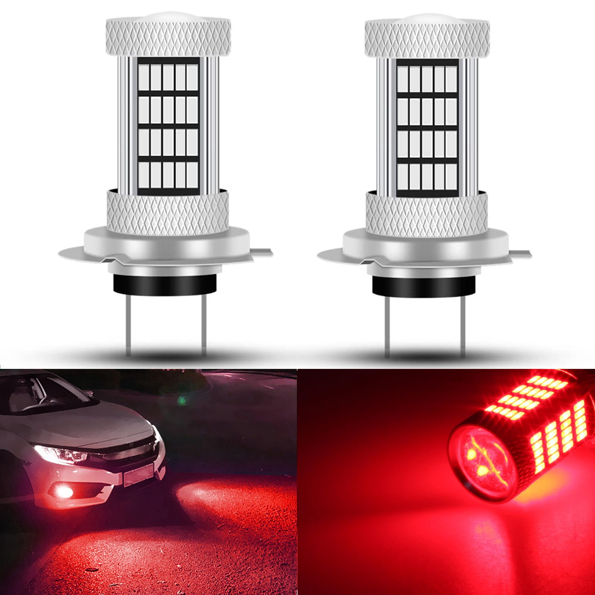 GLOFE 92SMD 4014 LED Chips Bright Red H7 LED Fog Light Bulbs or Daytime ...