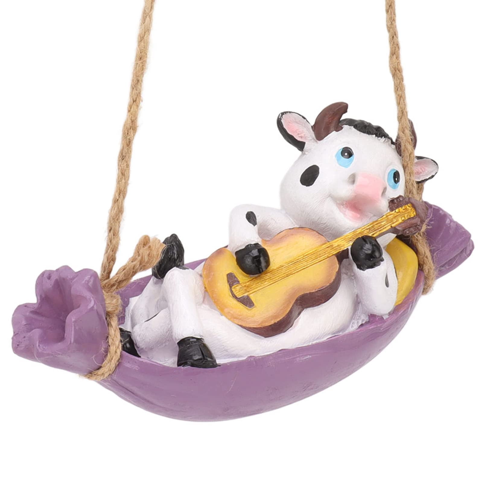 GLOGLOW Garden Statue, Cow Playing Guitar Swinging Sculpture Hanging ...