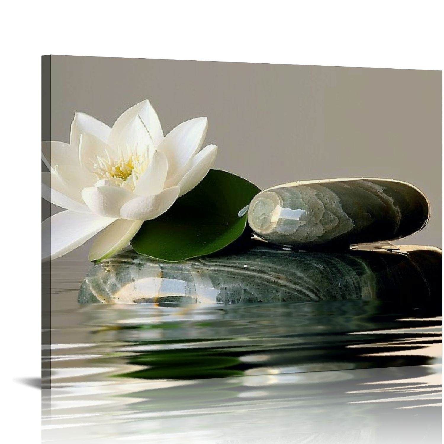 GLOKAKA Zen Wall Art,White Lotus Bloom in Water with Spa Stone,Black ...
