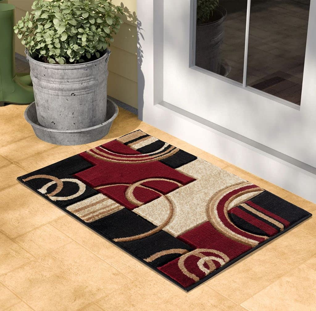 GLORY RUGS Area Rug 2x3 Door Mat Dark Red Geometric Soft Floor Carpet ...