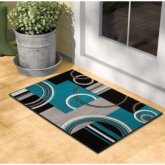 GLORY RUGS Area Rug 2x3 Door Mat Turquoise Geometric Soft Floor Carpet ...