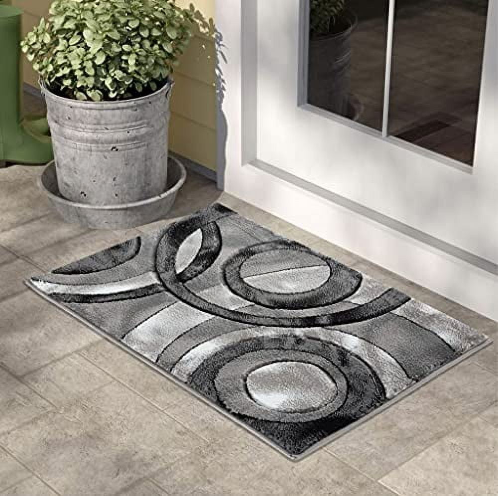 GLORY RUGS Area Rug 2x3 Grey Black Door Mat Modern Circles Soft ...
