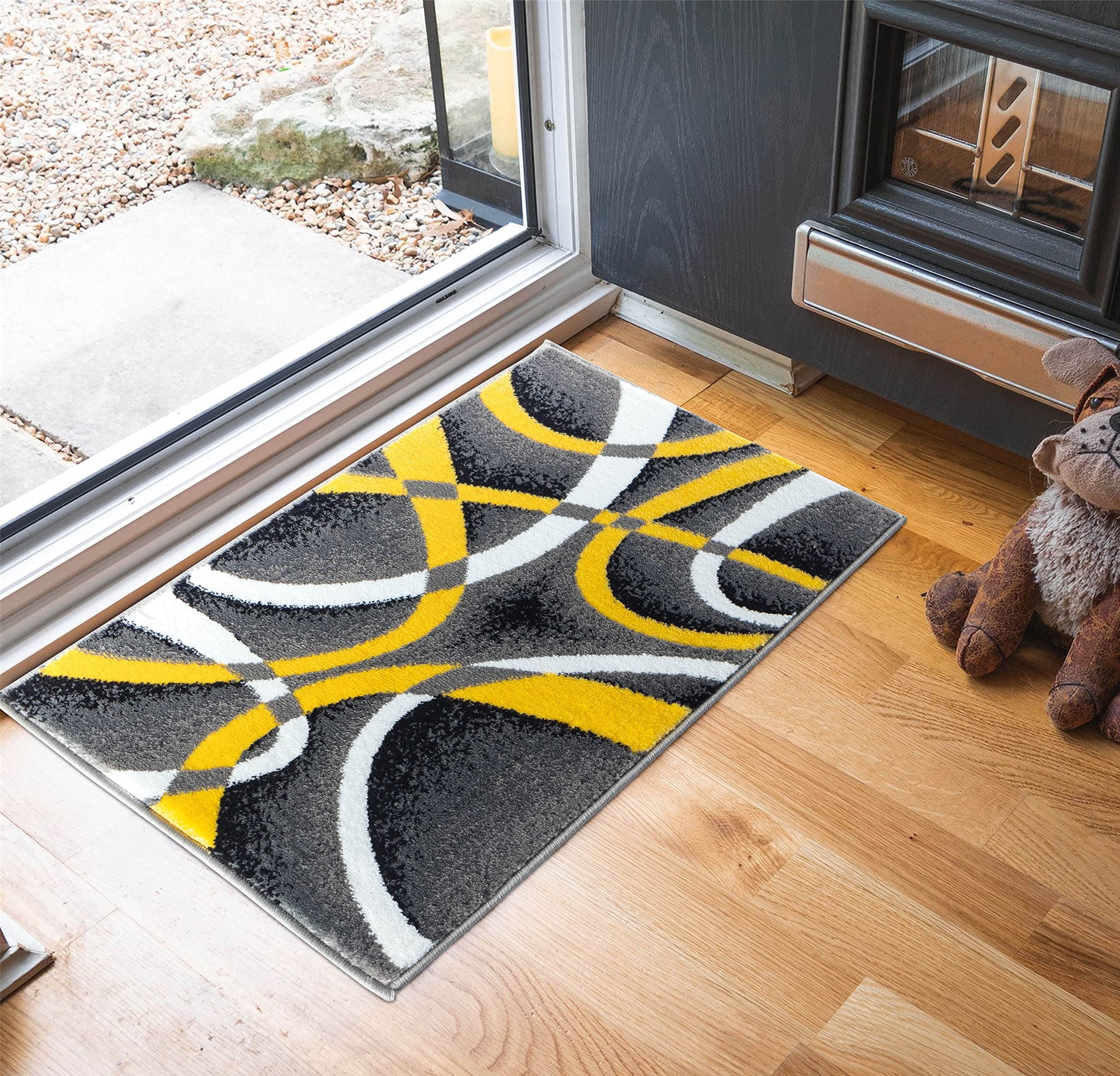 GLORY RUGS Area Rug 2x3 Yellow Door Mat Modern Swirls Carpet Bedroom ...