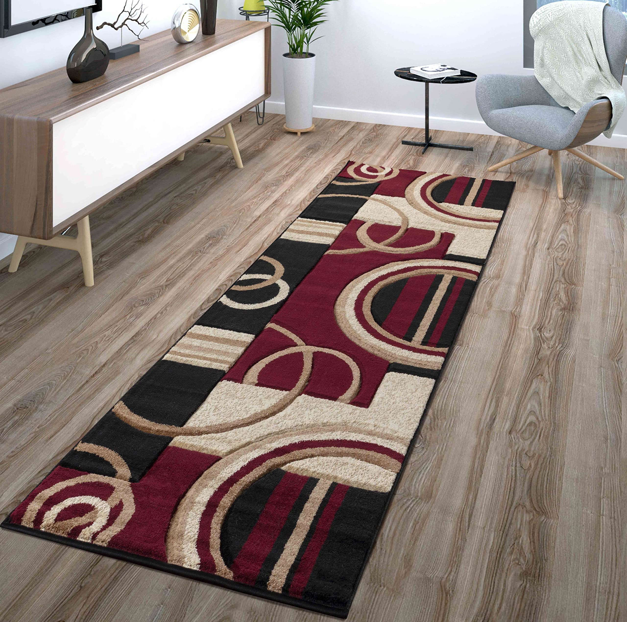 GLORY RUGS Area Rug Modern 2x7 Dark Red Soft Hand Carved Contemporary ...