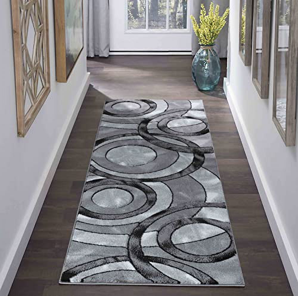 GLORY RUGS Area Rug Modern 2x7 Grey Black Circles Geometry Soft Hand ...