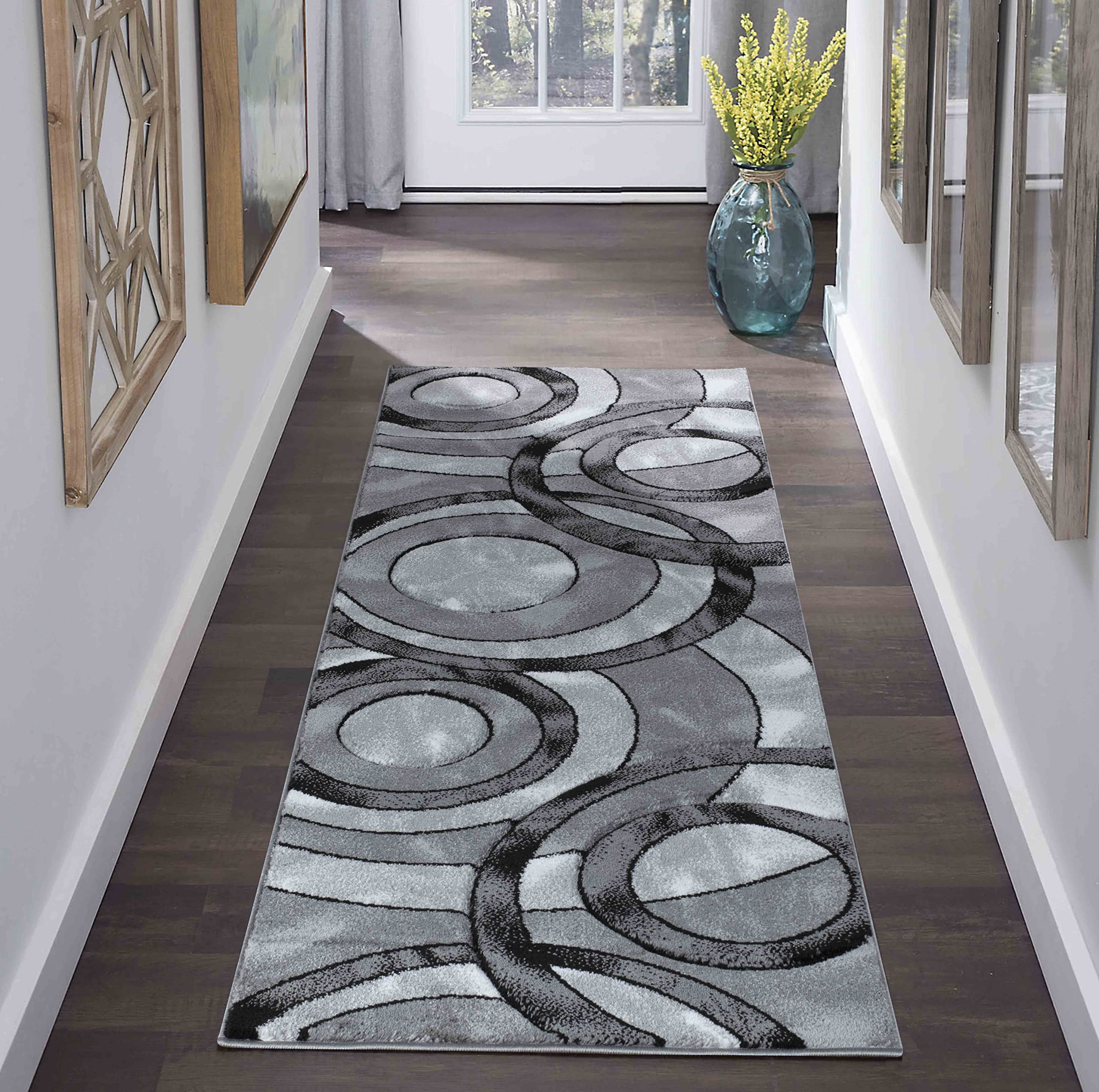 GLORY RUGS Area Rug Modern 2x7 Grey Black Circles Geometry Soft Hand ...