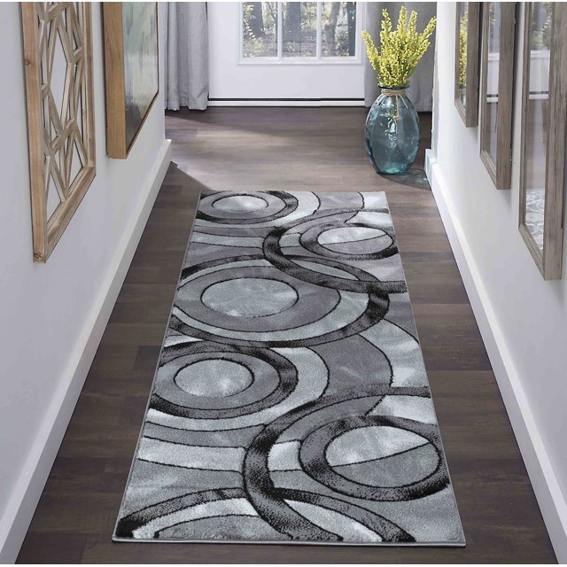 GLORY RUGS Area Rug Modern 2x7 Grey Black Circles Geometry Soft Hand ...