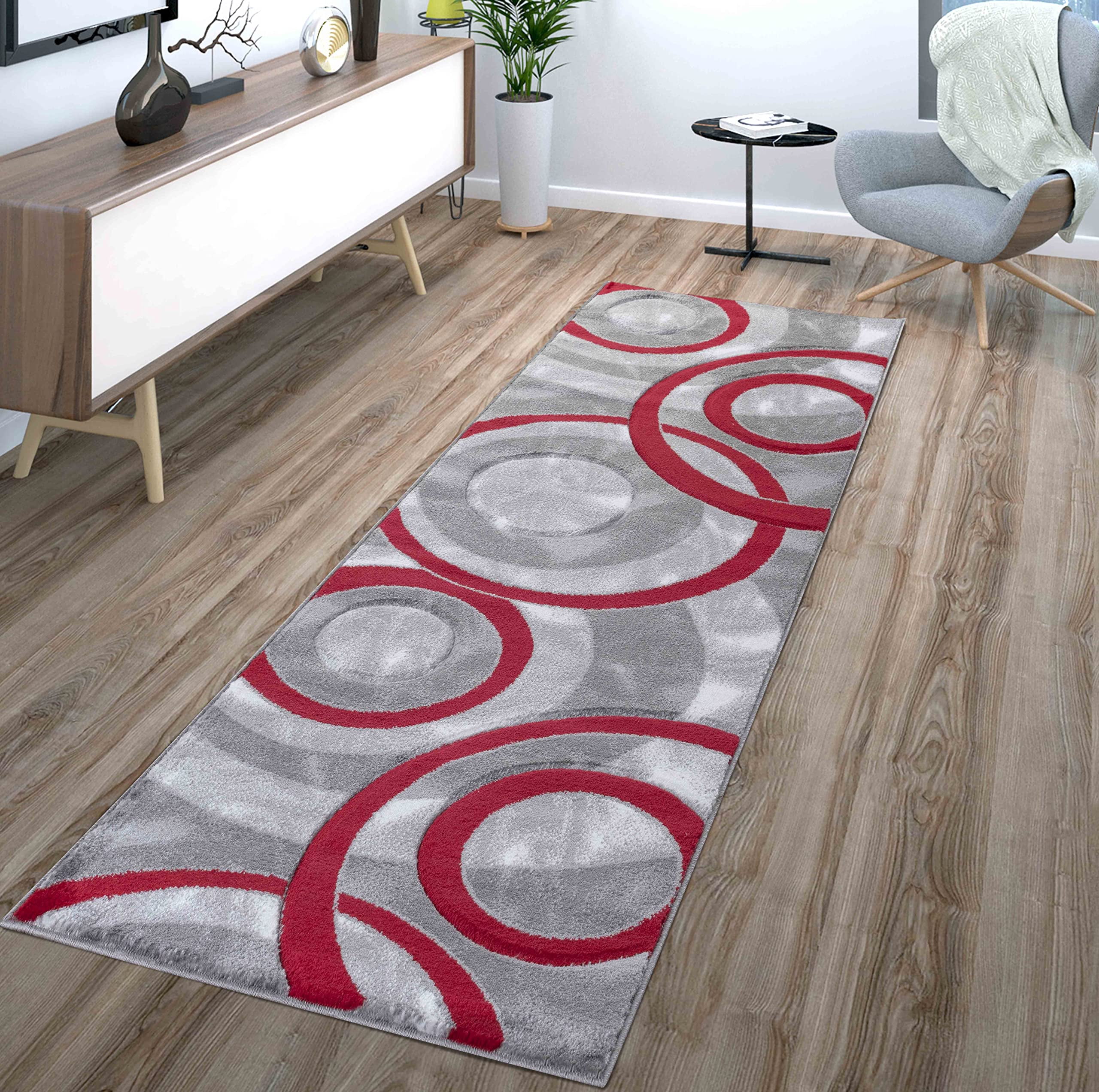 GLORY RUGS Area Rug Modern 2x7 Light Red Circles Geometry Soft Hand ...