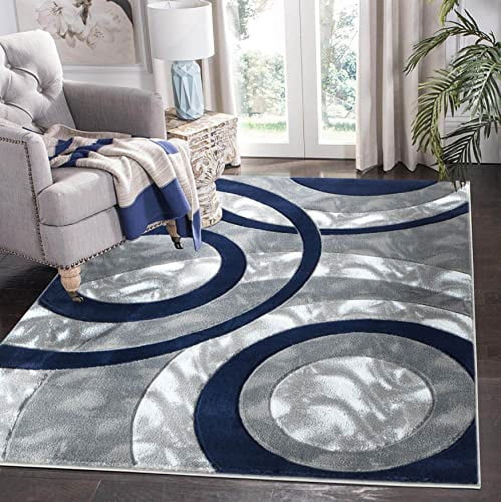 GLORY RUGS Modern 4x6 Area Rug, Navy Circles, Soft Hand Carved ...