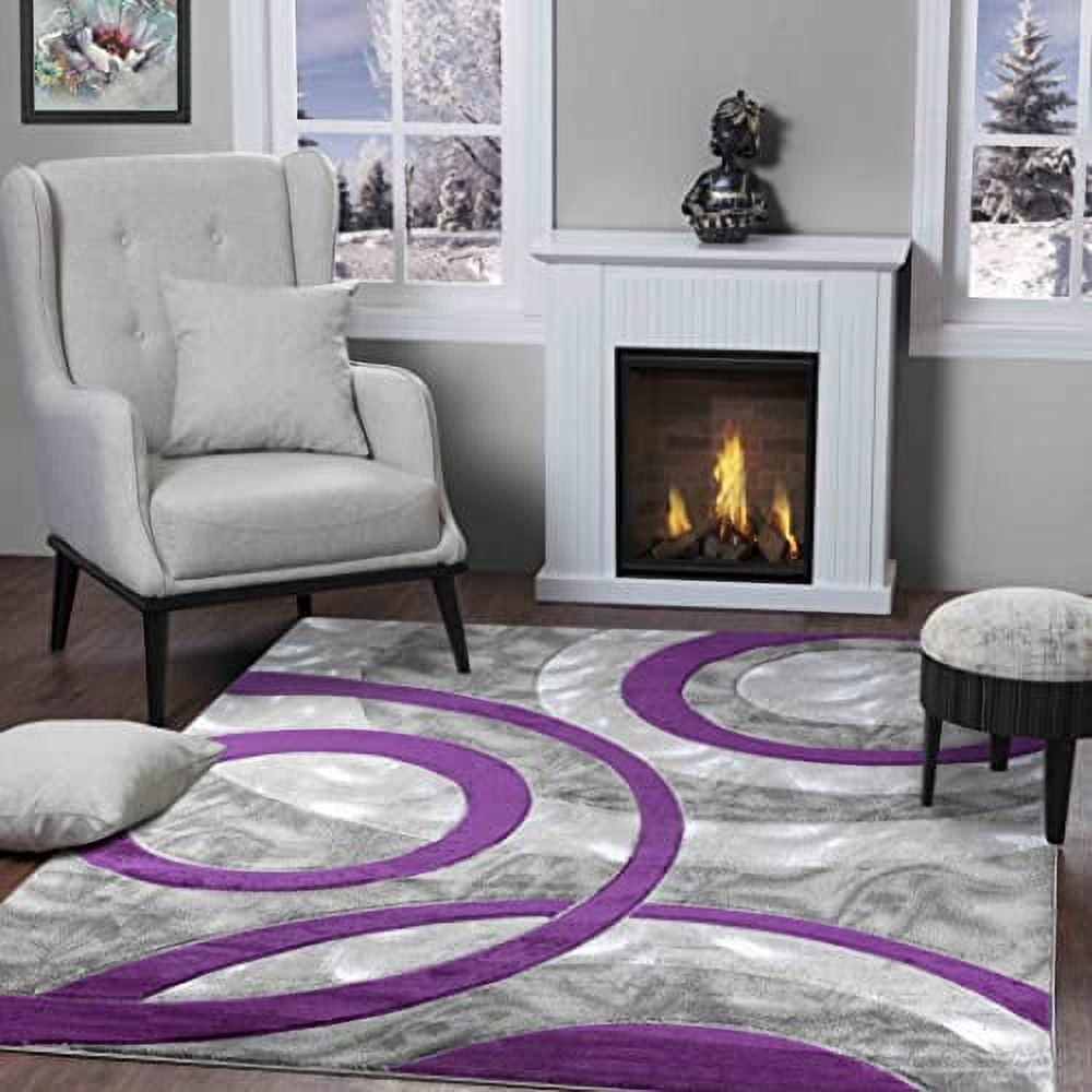 GLORY RUGS, Area Rug 5x7, Purple Circles Geometry, Soft Hand-Carved ...