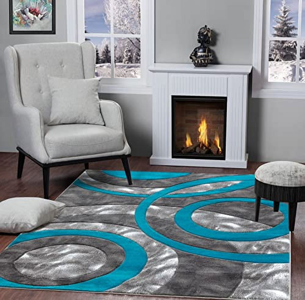 GLORY RUGS Area Rug Modern 5x7 Turquoise Circles Geometry Soft Hand ...