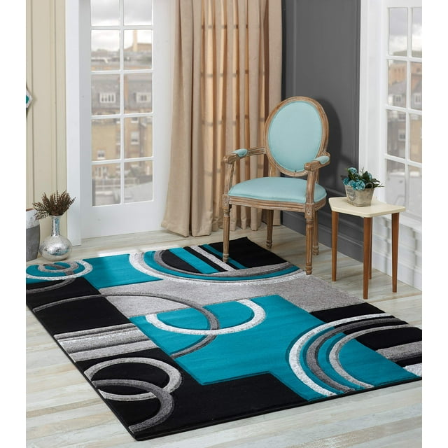 GLORY RUGS Area Rug Modern 5x7 Turquoise Soft Hand Carved Contemporary ...