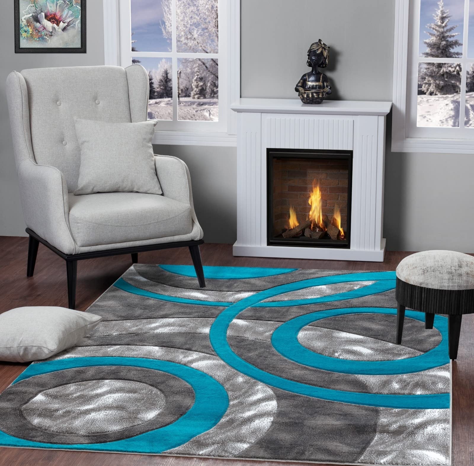GLORY RUGS Modern Turquoise Circles Area Rug, Soft Hand Carved 8x10 ...