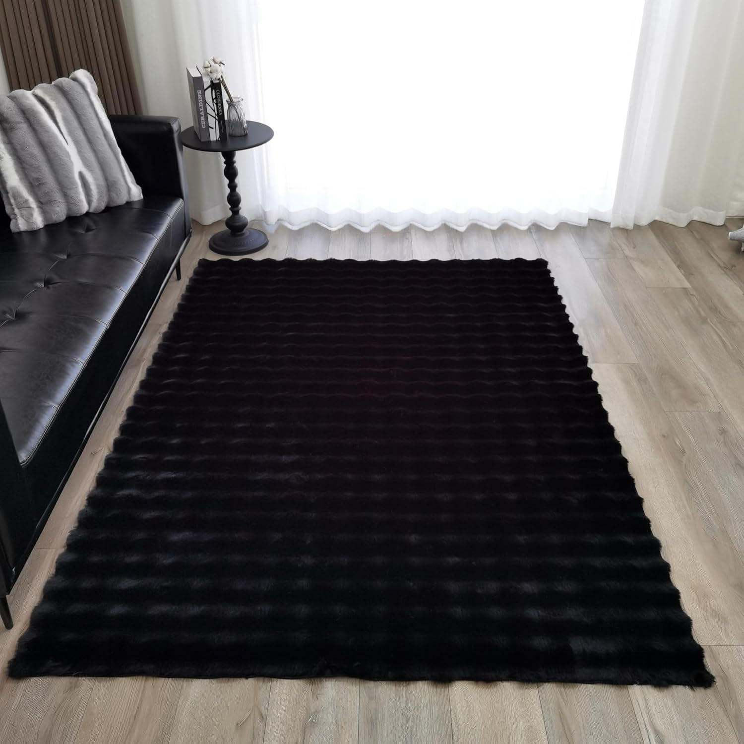 GLORY RUGS Area Rugs Bubble Soft Faux Rabbit Fur Rug 8x10 Polar Black ...