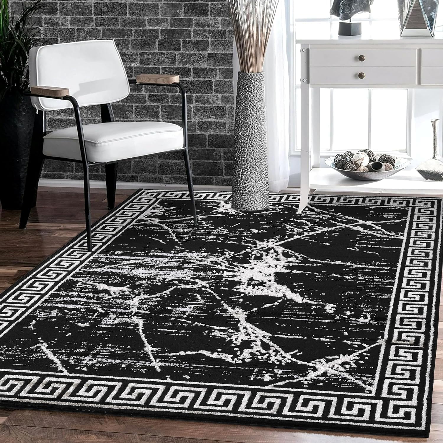 GLORY RUGS Area Rugs Marble 4x5 Black Gray Carpet Modern Abstract Rug ...