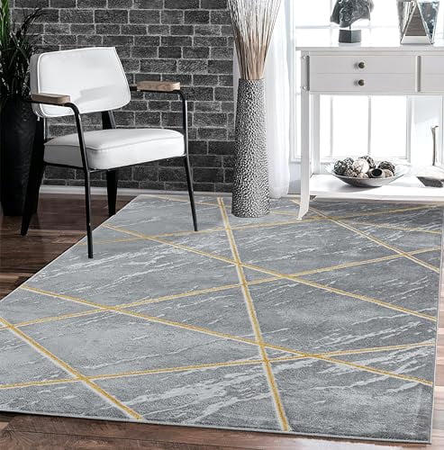 GLORY RUGS Area Rugs Marble 4x5 Grey Gold Carpet Modern Abstract Rug ...