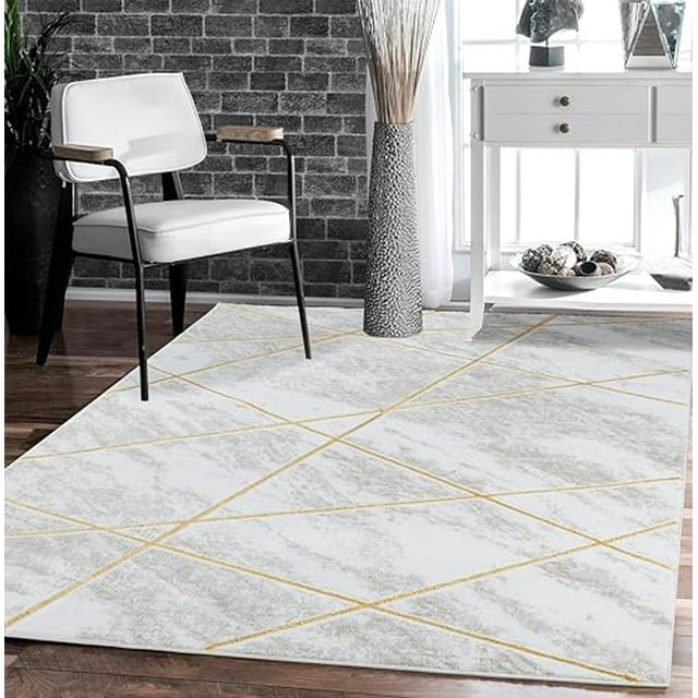 GLORY RUGS Area Rugs Marble 5x7 Cream Gold Carpet Modern Abstract Rug ...