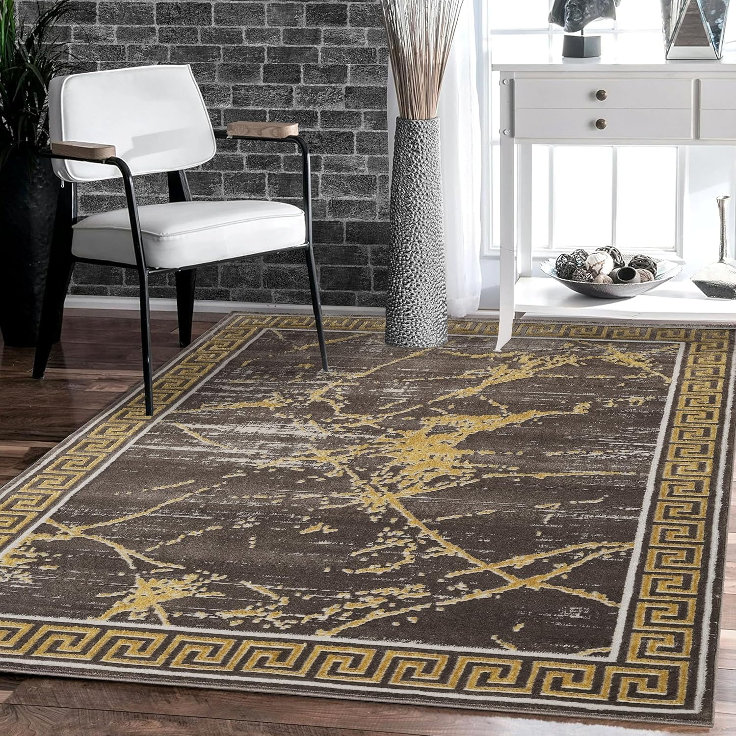 GLORY RUGS Area Rugs Marble 8x10 Brown Gold Carpet Modern Abstract Rug ...